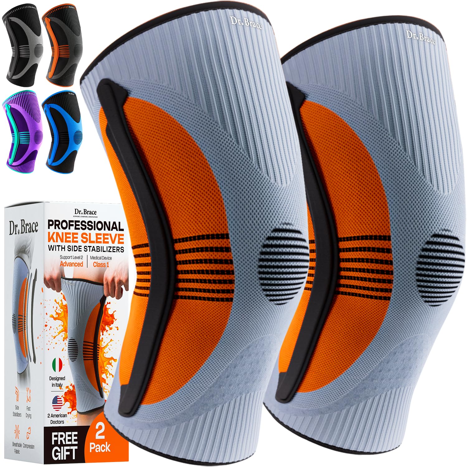 DR. BRACE ELITE Knee Brace with Size Stabilizer {2 Pack} Knee Brace for ...