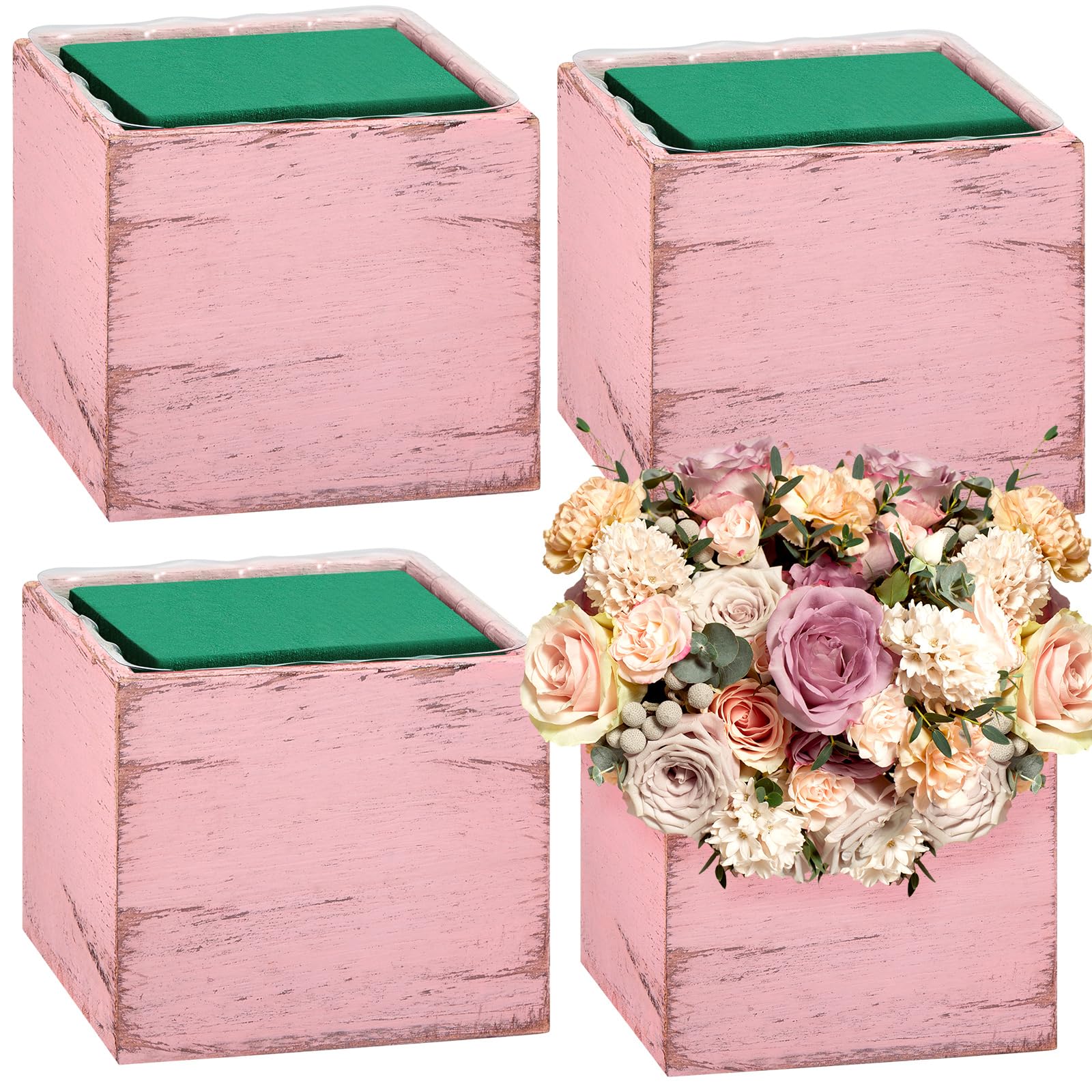 Dandat 12 Set Wood Cube Planter Box Square Wood Vase Rustic Cube ...