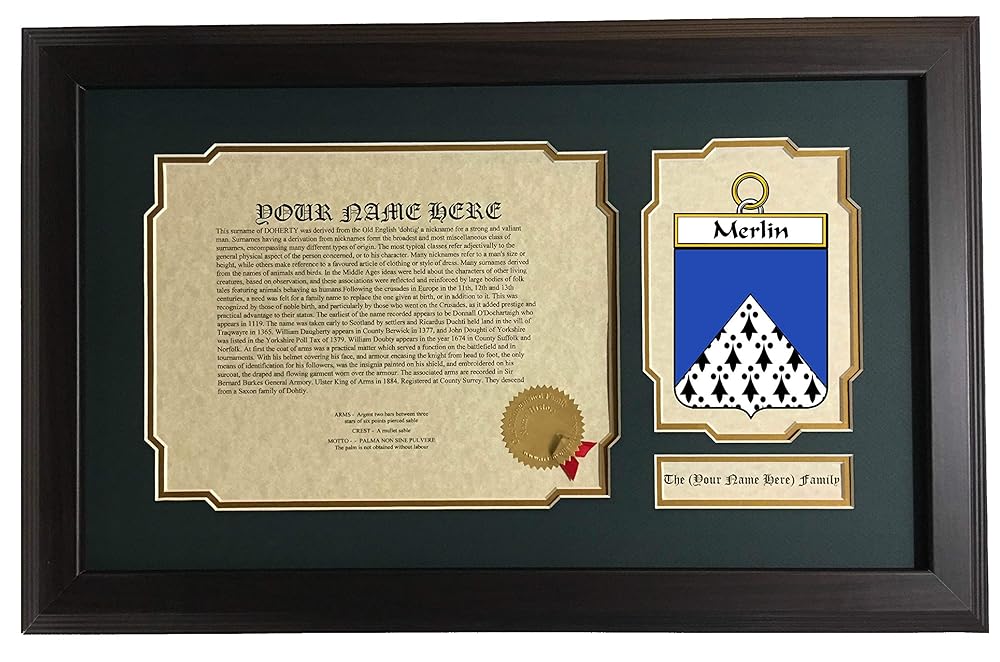 Amazon.com: Merlin - Coat of Arms and Last Name History, 14x22 Inches ...