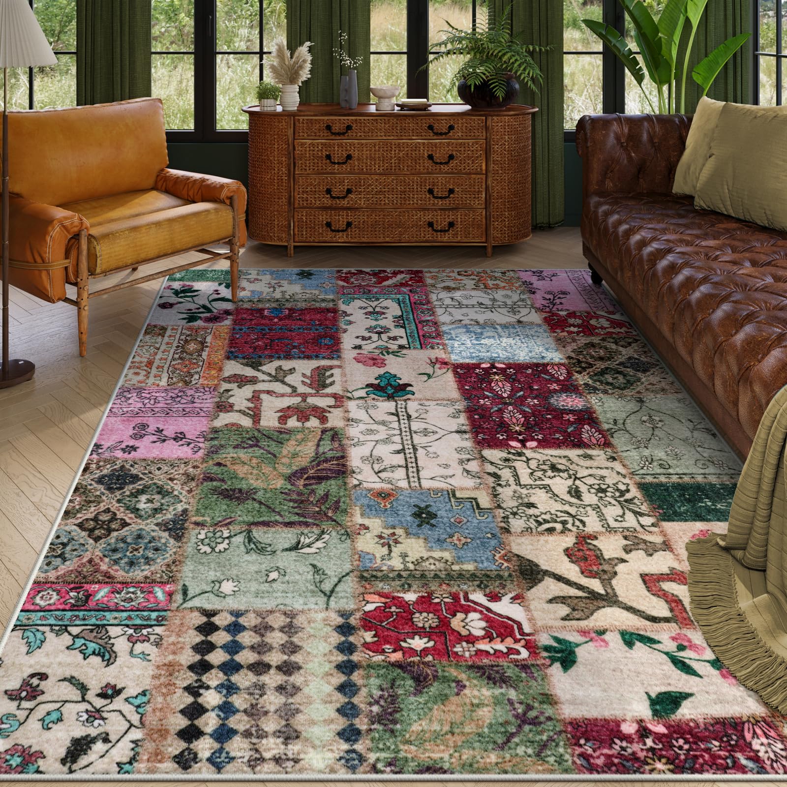 LIVEBOX Bohemian 8x10 Area Rugs Washable for Living Room, Soft Retro ...