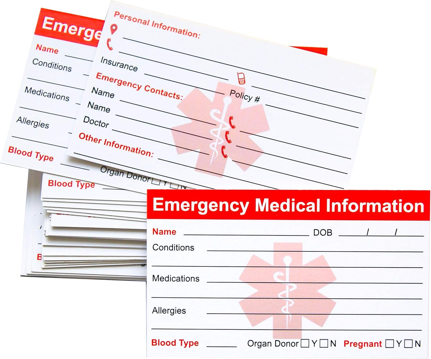 Amazon.com : RXBC2011 Emergency Medical Information Card Pack of 30 ...