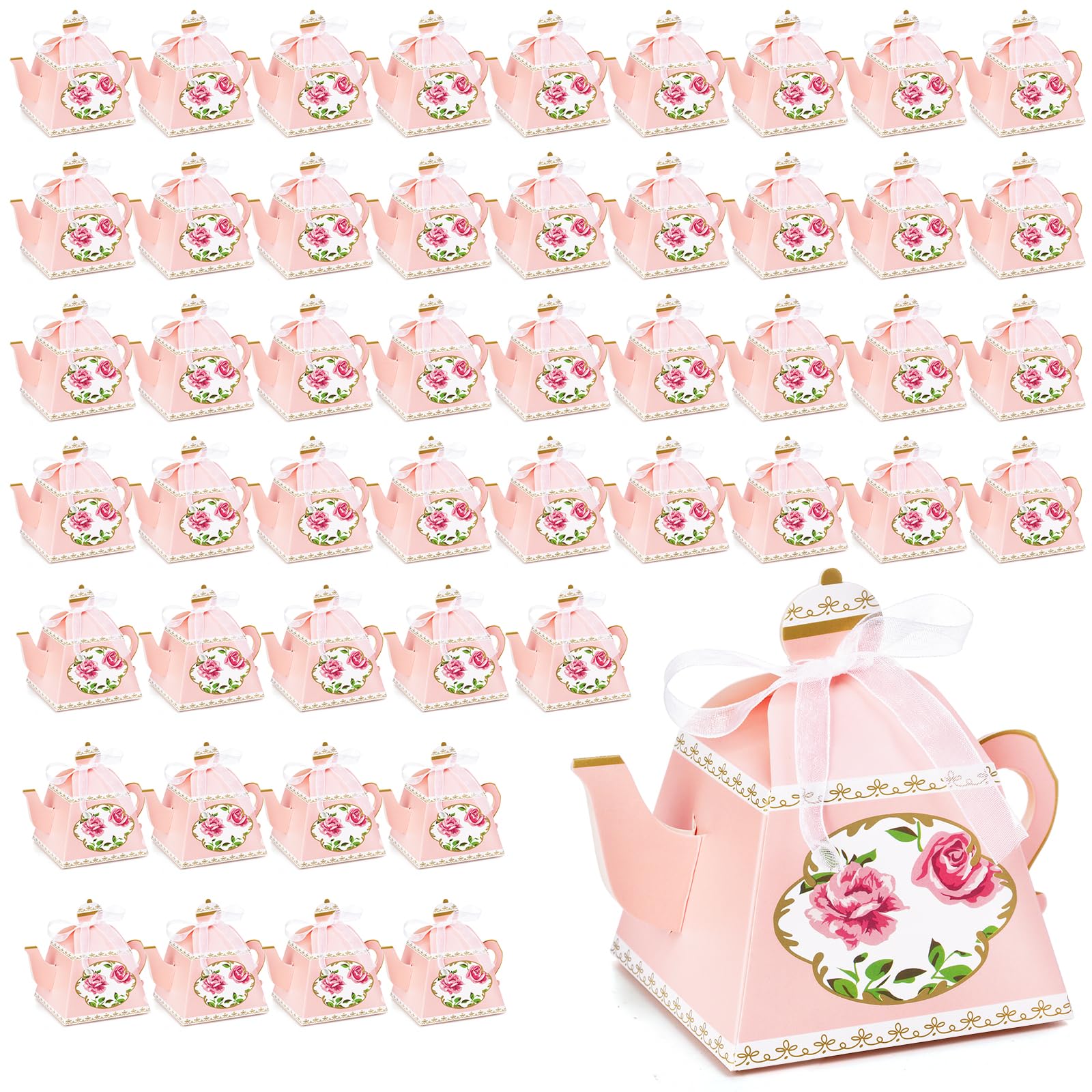 Eorbow 50 Pack Teapot Candy Boxes, Vintage Floral Teapot Box, Mini ...