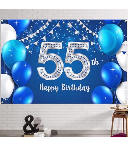 Happy 55th Birthday Party Backdrop Background Banner, 55 Year Old Photo ...