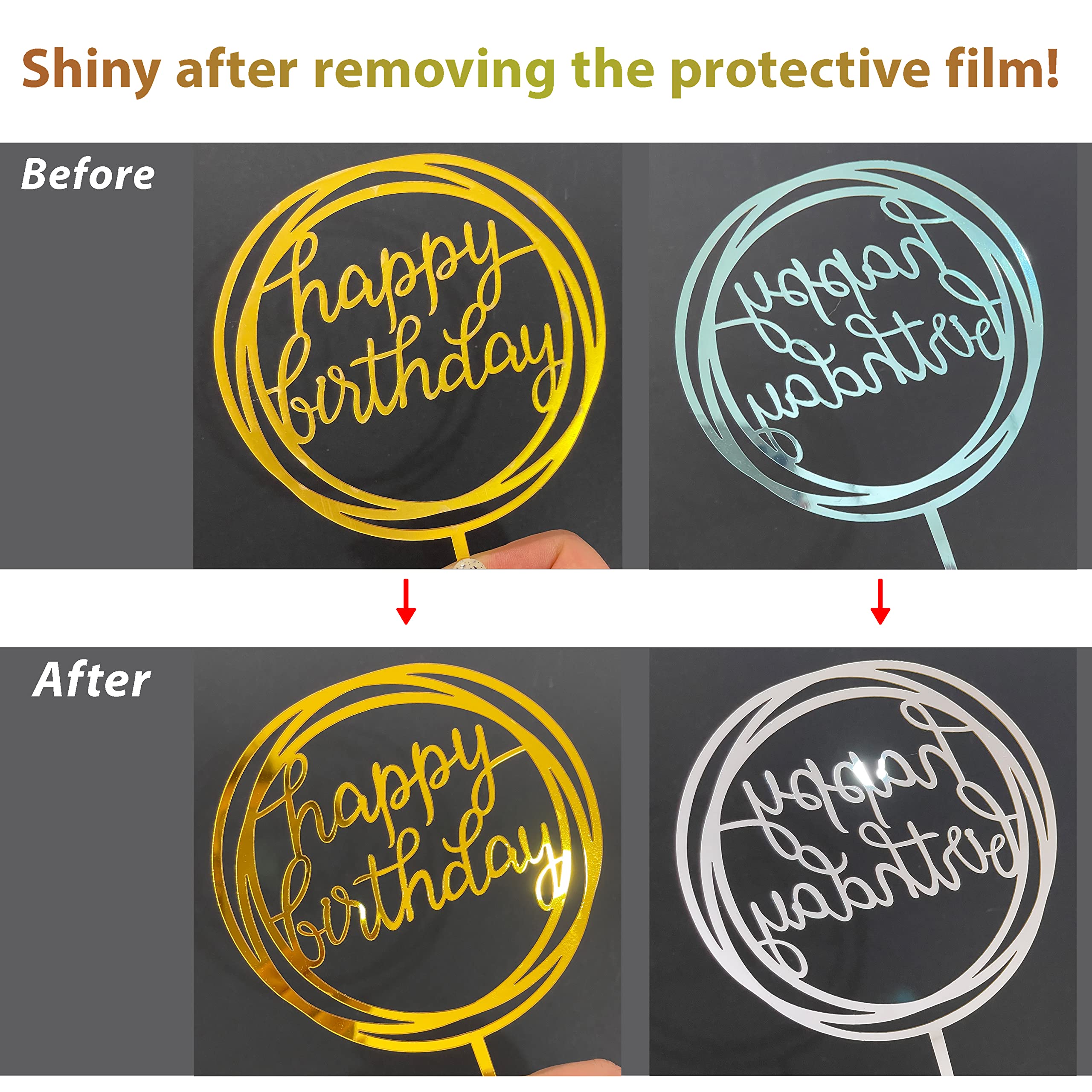 Mua 6-Pack Gold Birthday Cake Topper Set, Double-Sided Glitter, Acrylic ...