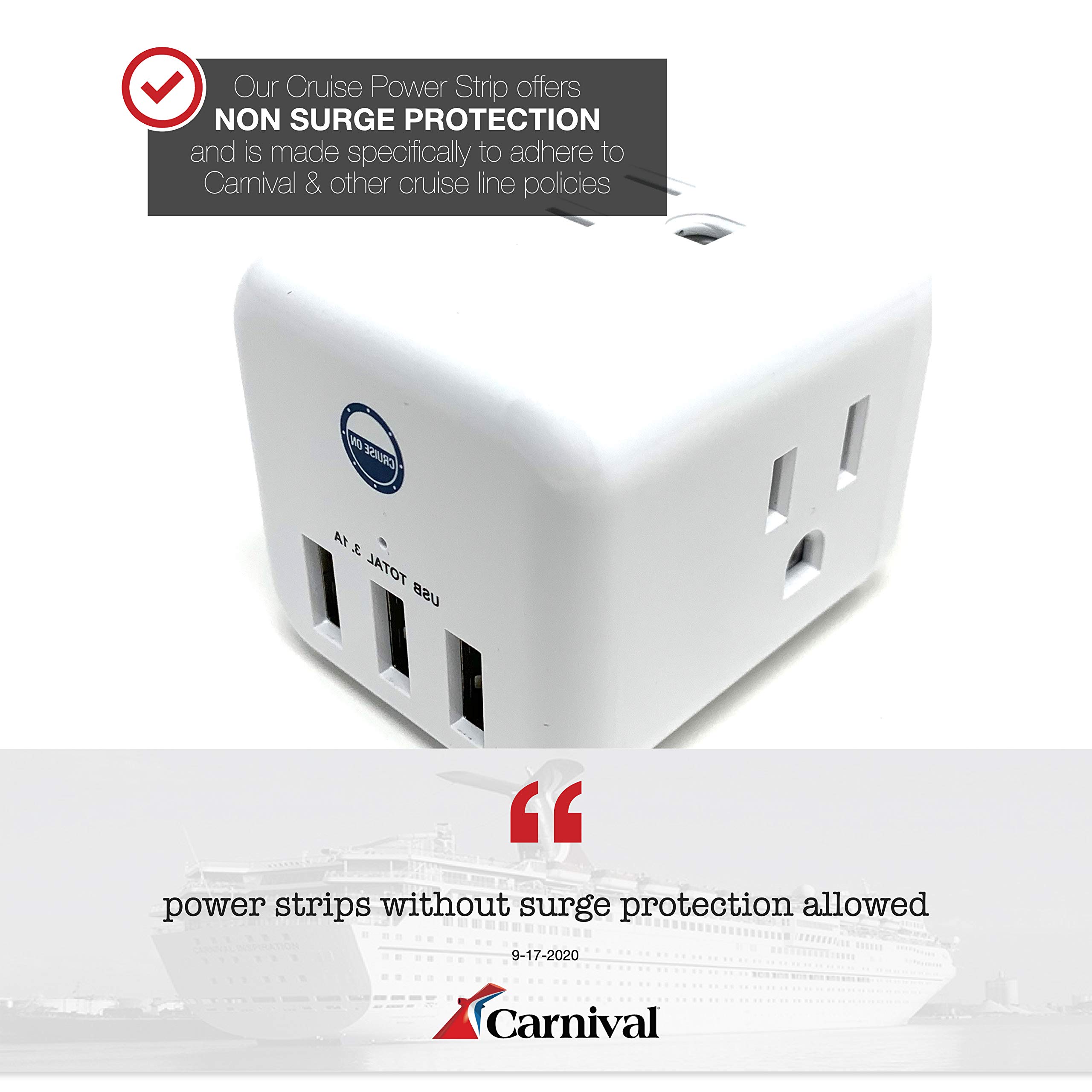 Cruise Approved Power Strip Non Surge Multi Plug [6 Outlets] 3 USB & 3 ...