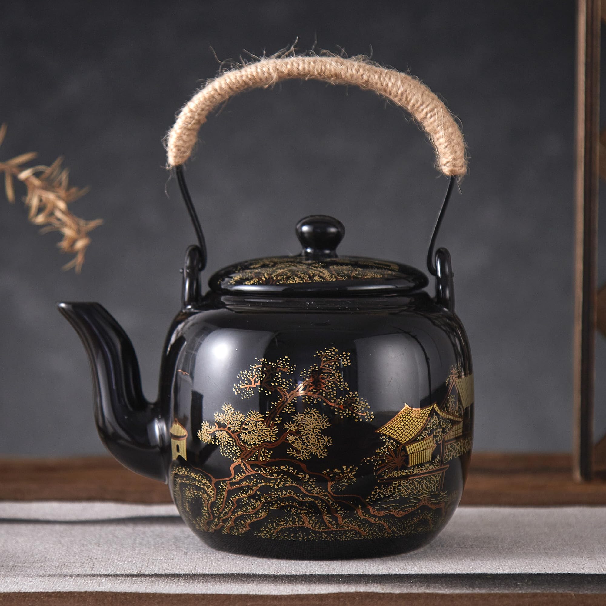 DUJUST Traditional Japanese Tea Pot, Black Porcelain Chinese Teapot ...