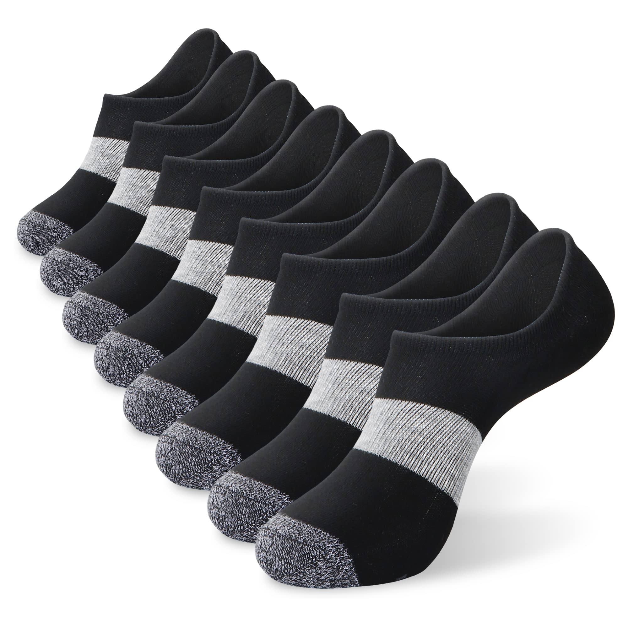 MONFOOT Women's and Men's 8 Pairs No Show Non slip Cotton Black Grey ...