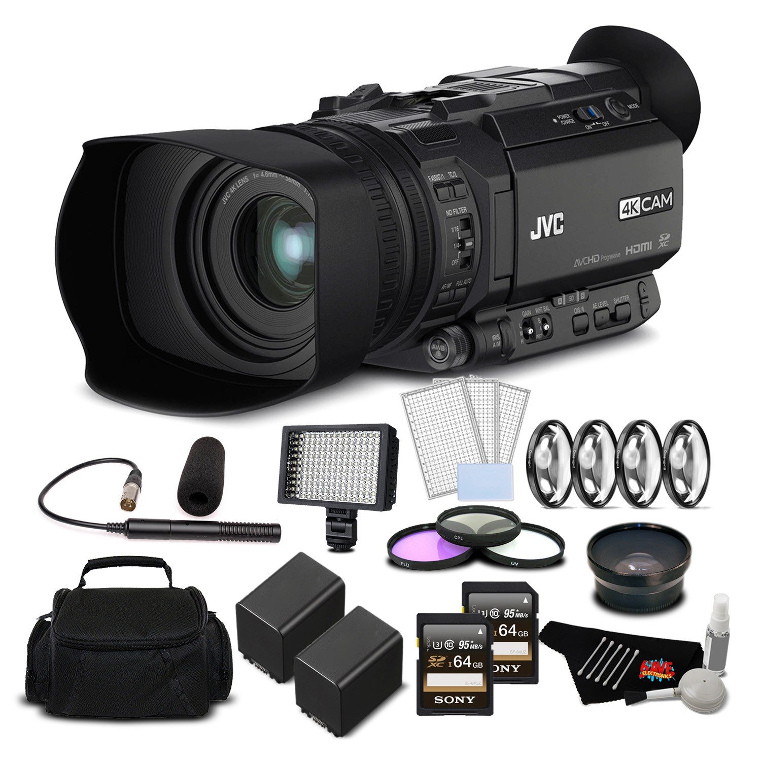 JVC GY-HM170UA Ultra 4K HD CAM Compact Professional Camcorder Combo ...