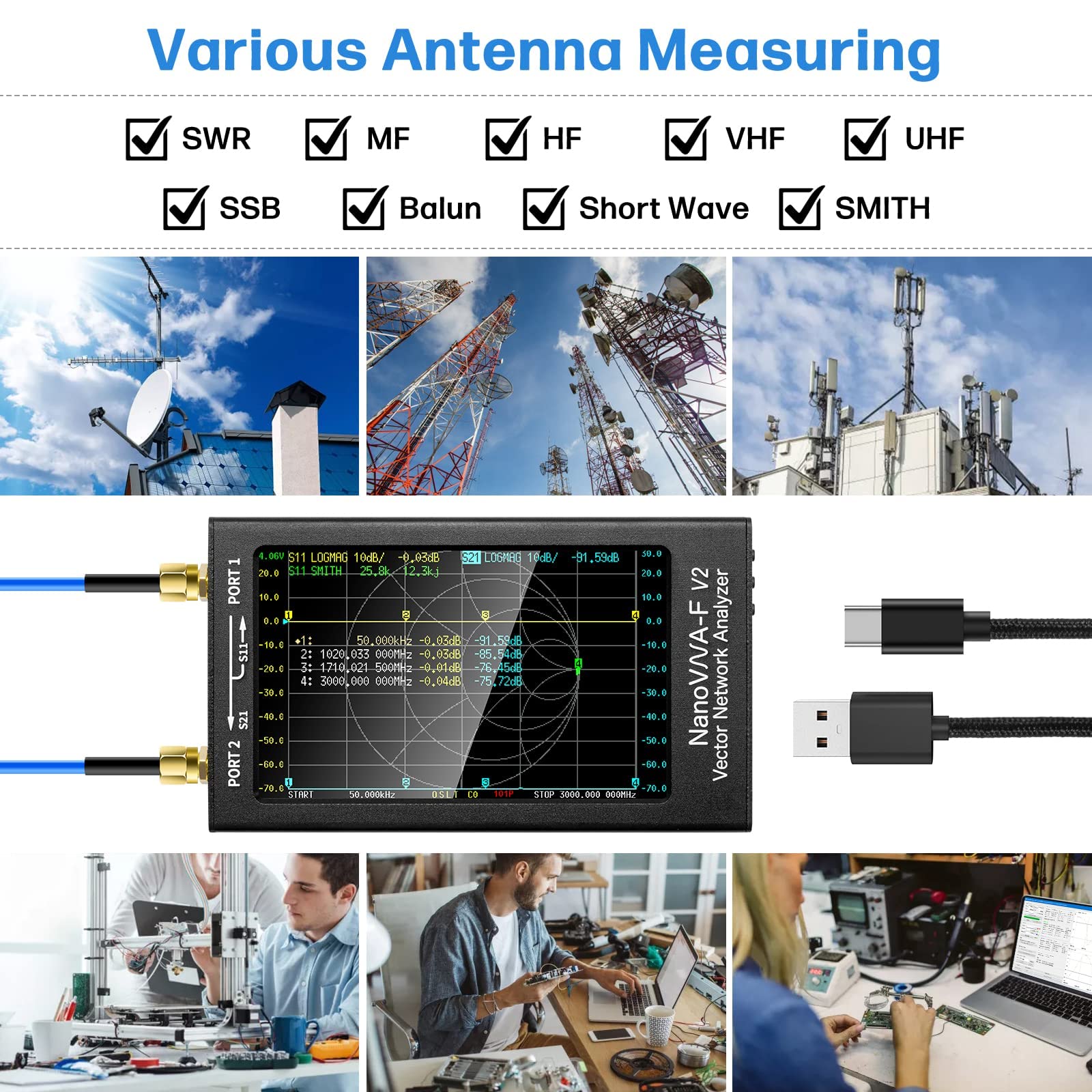 Mua AURSINC NanoVNA-F V2 Vector Network Analyzer, 50KHz-3GHz Antenna Analyzer Ham Radio HF VHF ...