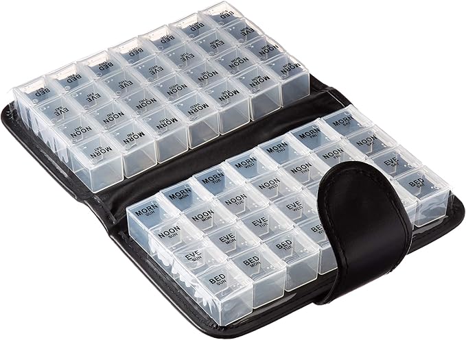 14 Day Pill & Vitamin Organizer 2 Weeks AM/PM 4 Doses a Day Travel Case ...