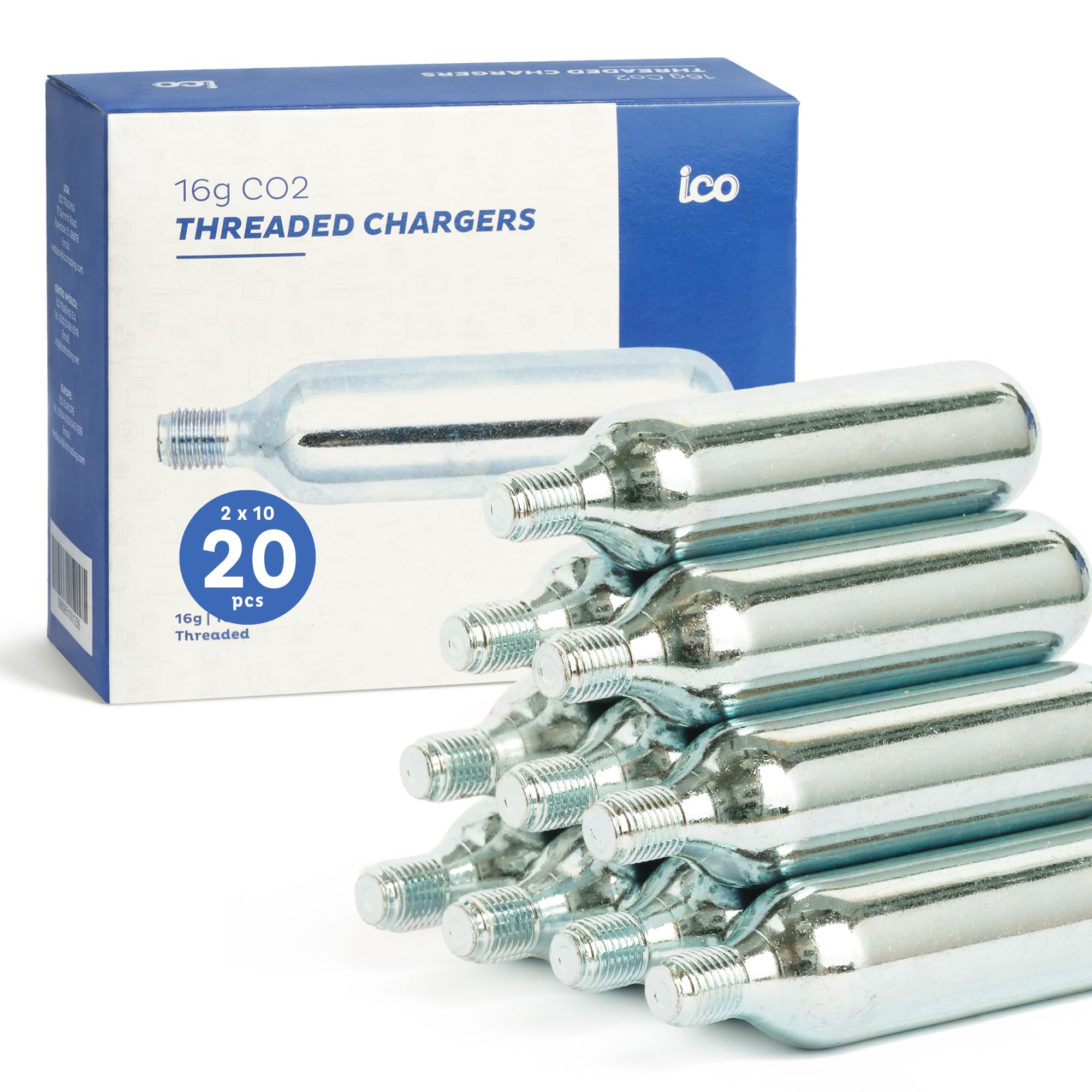 ICO CO2, 20pcs, 16g Threaded CO2 Cartridges, CO2 Cartridges for Use ...