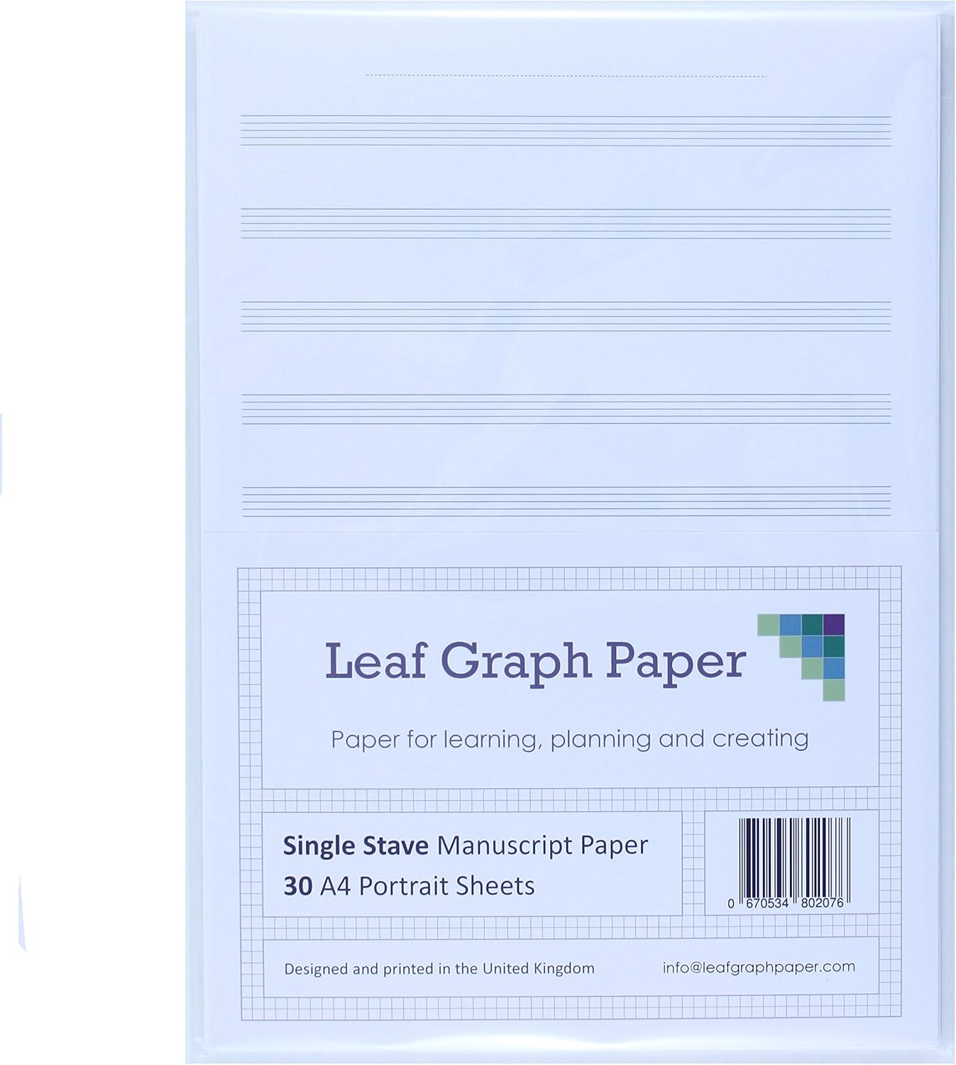 A4 Manuscript Music Paper Single Stave Staff - 30 Loose-Leaf Sheets ...