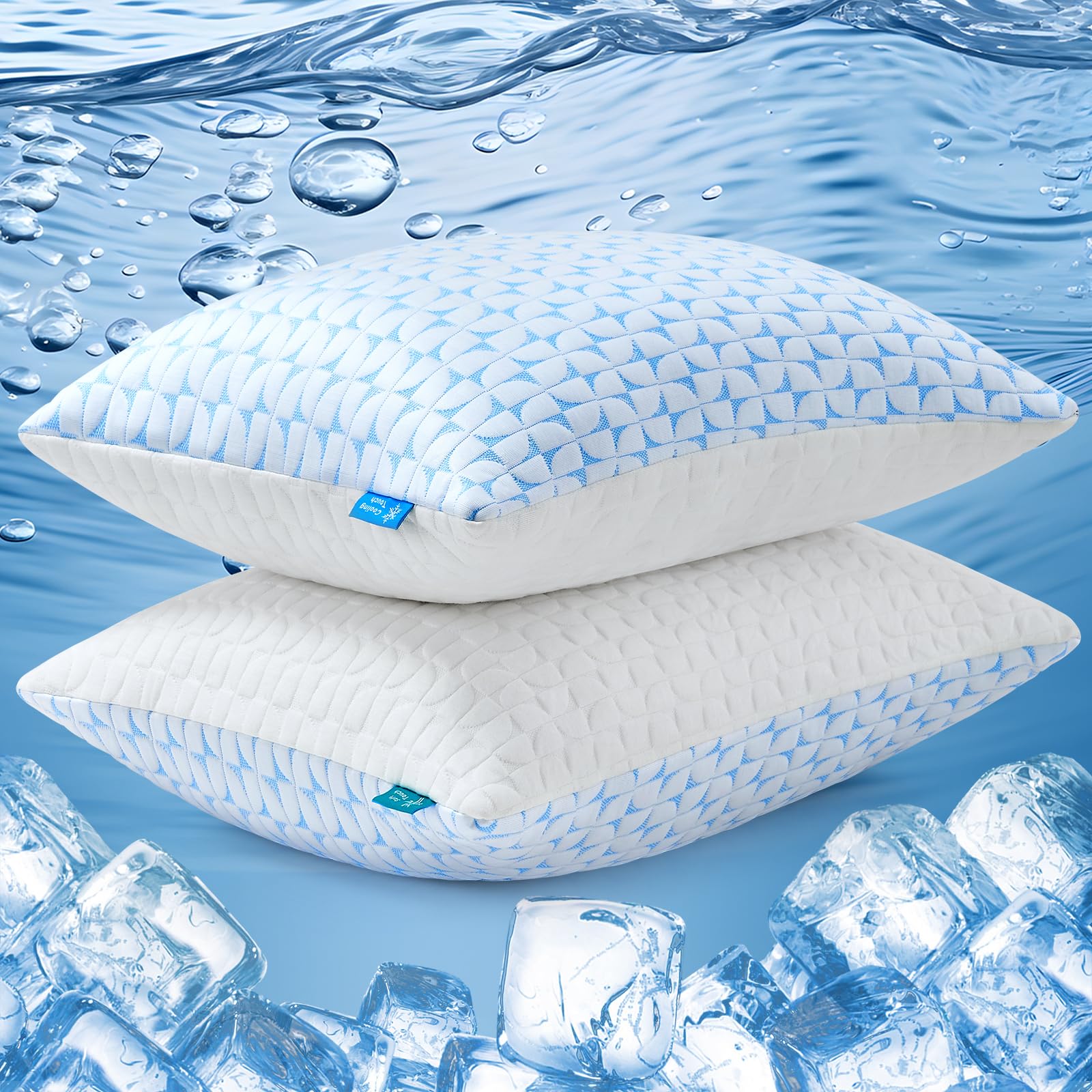 Shredded Memory Foam Pillows Standard Size Set of 2,Cooling Bed Pillows for Side Back Stomach ...