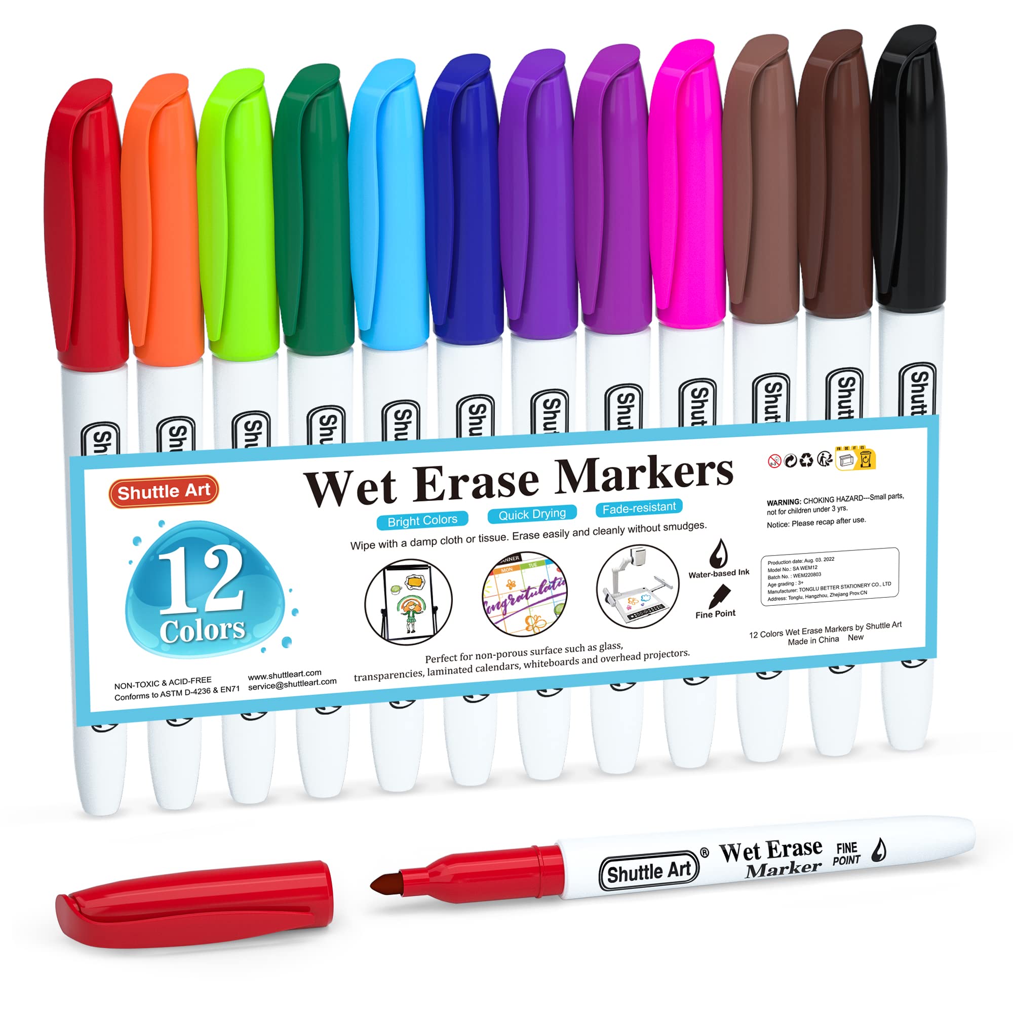 Mua Shuttle Art Wet Erase Markers, 12 Colors 1mm Fine Tip Overhead ...