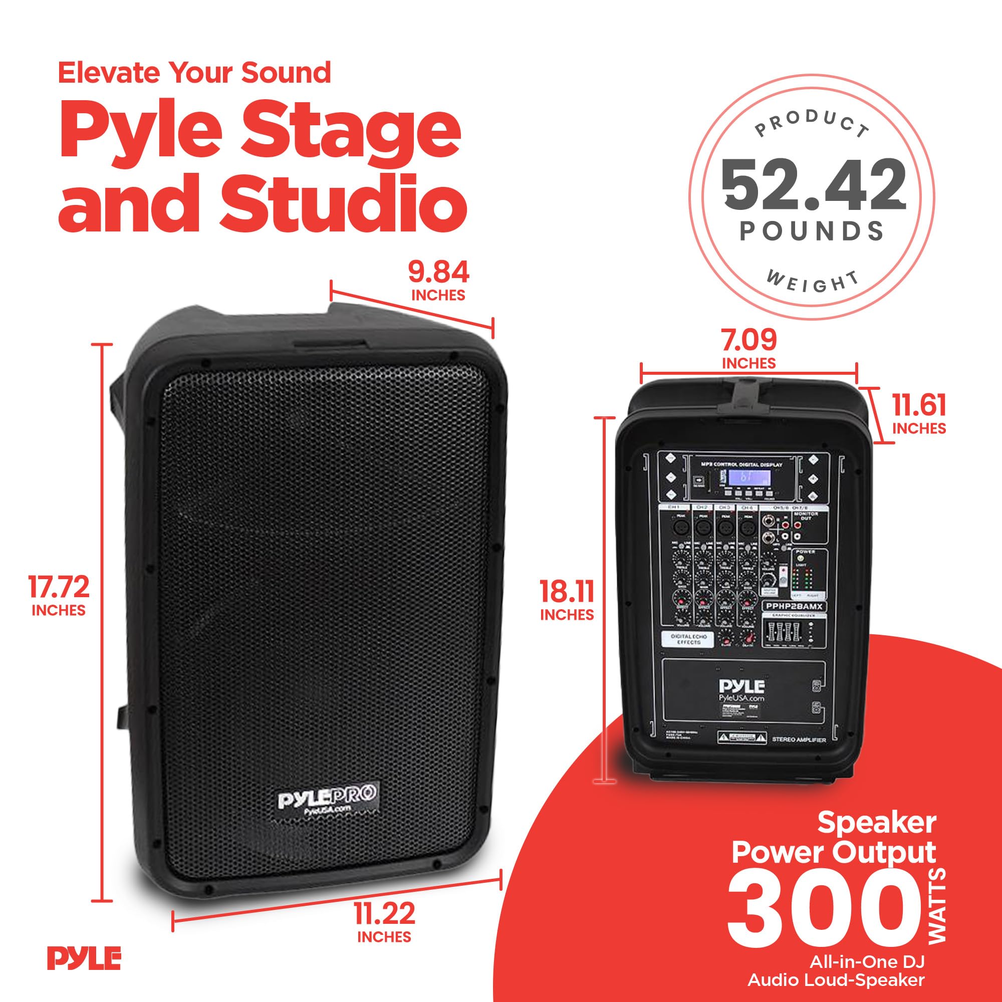 Pyle PA Speaker DJ Mixer Bundle - 300 W Portable Wireless Bluetooth ...