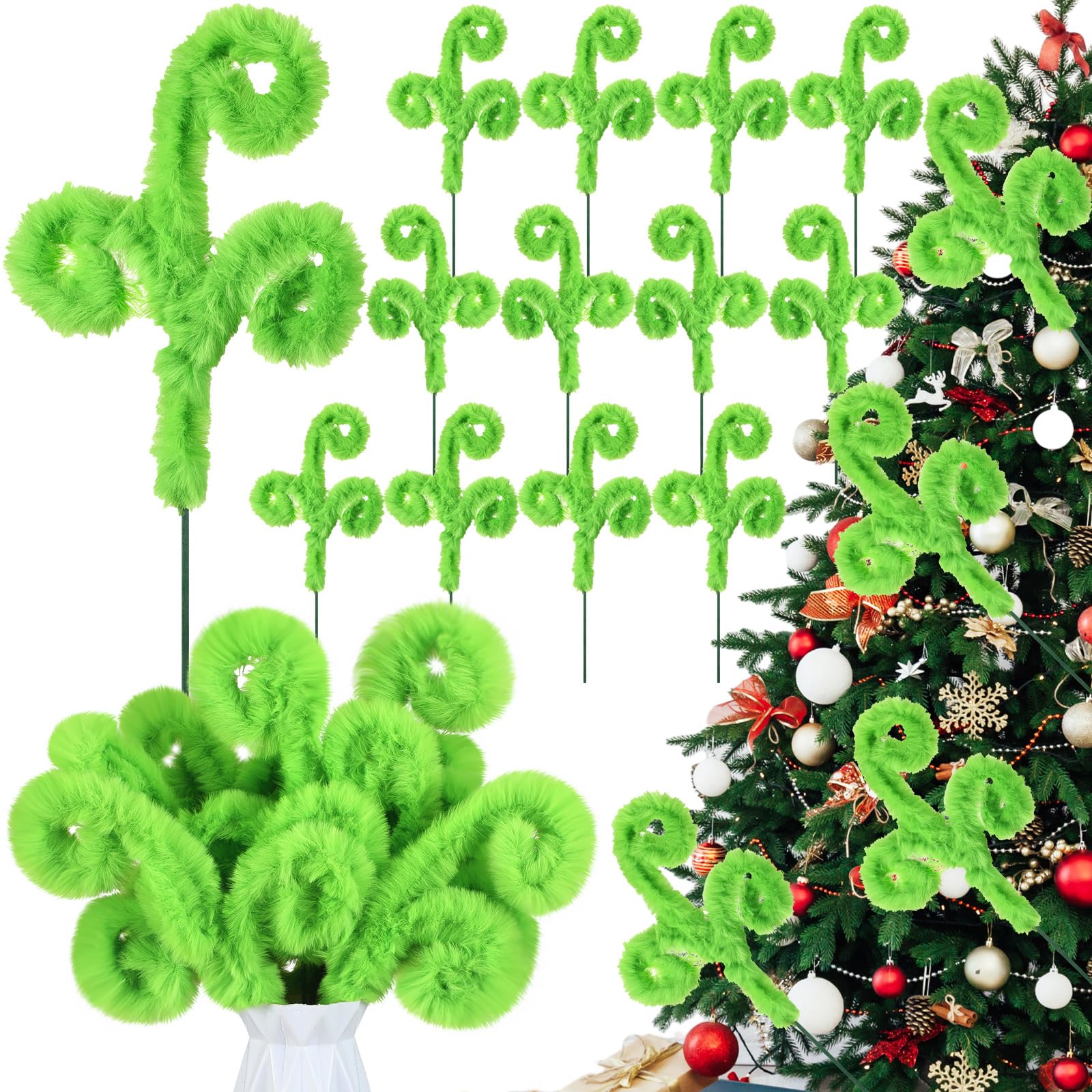 Daifunli 30 Pcs Christmas Tree Topper 12 Inch Green Furry Stems Lime ...