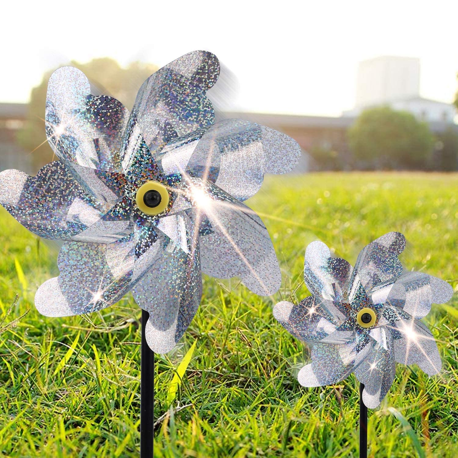 BATTIFE 10 Pack Reflective Pinwheels for Yard and Garden, Pre-Installed ...
