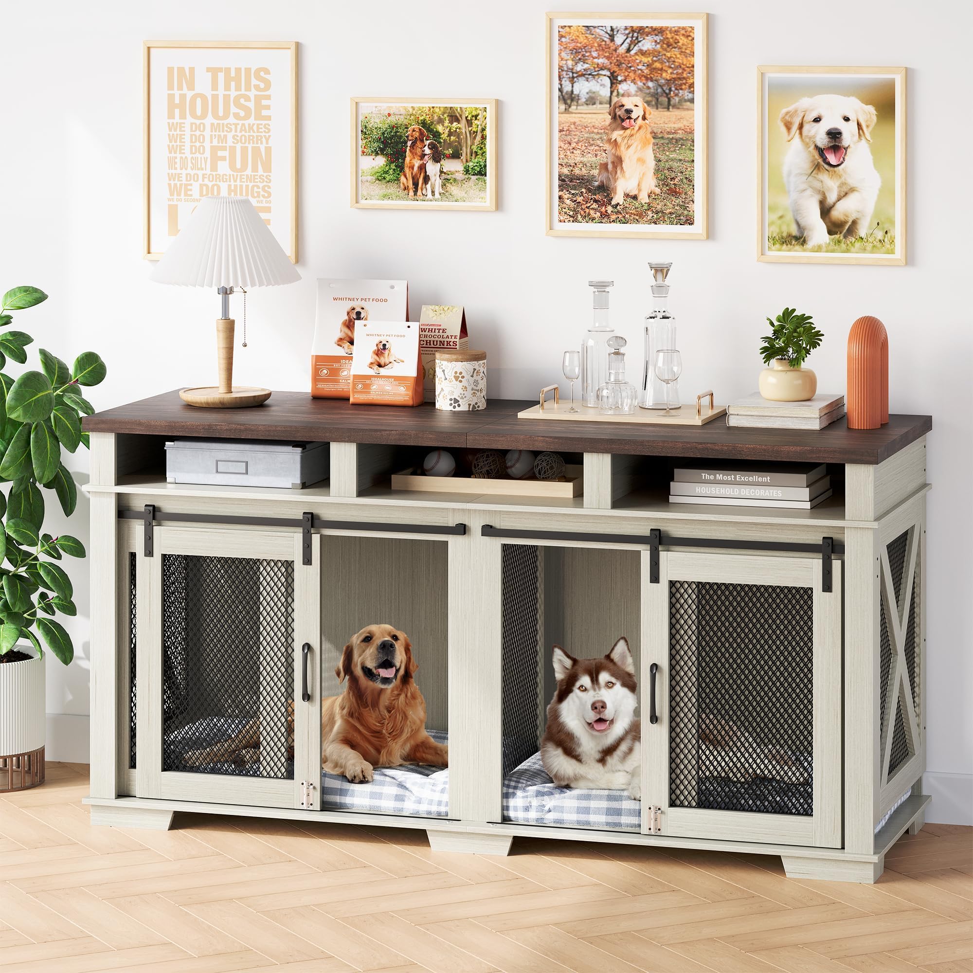 PeakPursuit 71" Extra Large Dog Crate Furniture, Wooden Double Dog ...