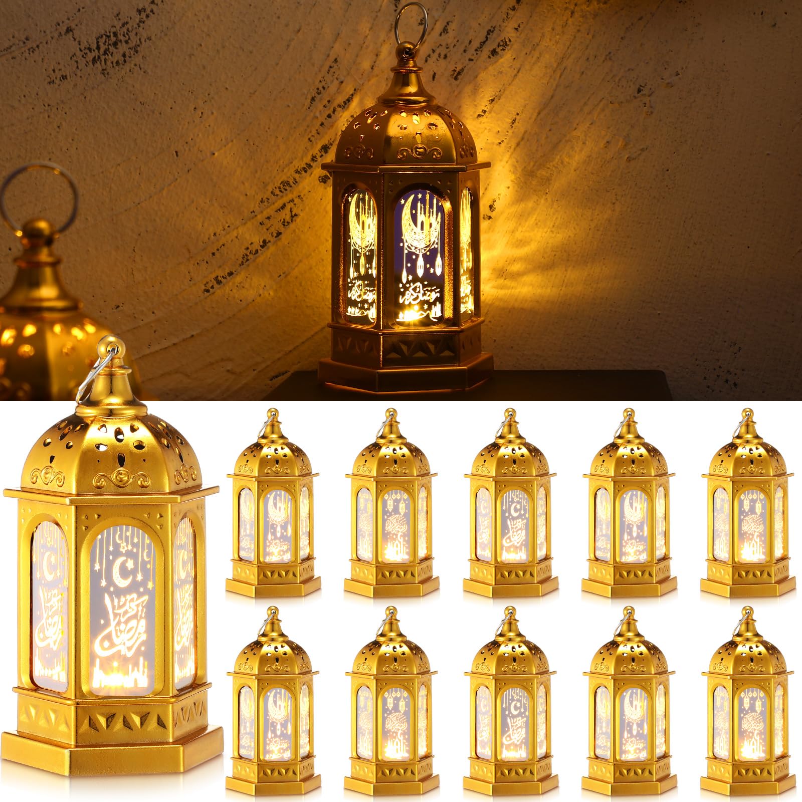 Threan 12 Pcs Ramadan Lantern Lights LED mini Eid Mubarak Lantern Gifts ...