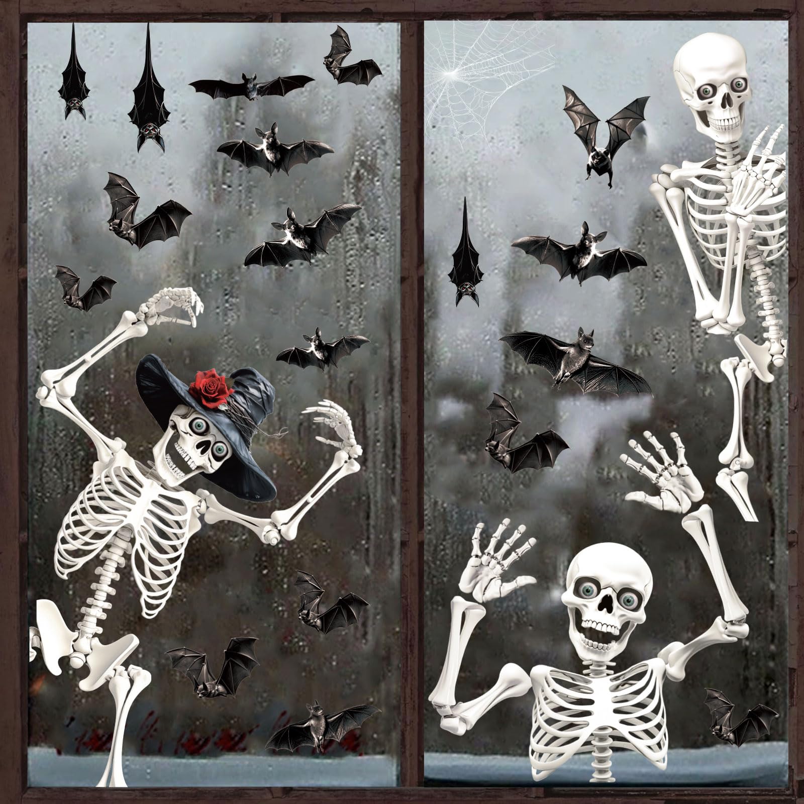 CCINEE Halloween Window Clings, Extra Large Spooky Skeletons and Bats ...