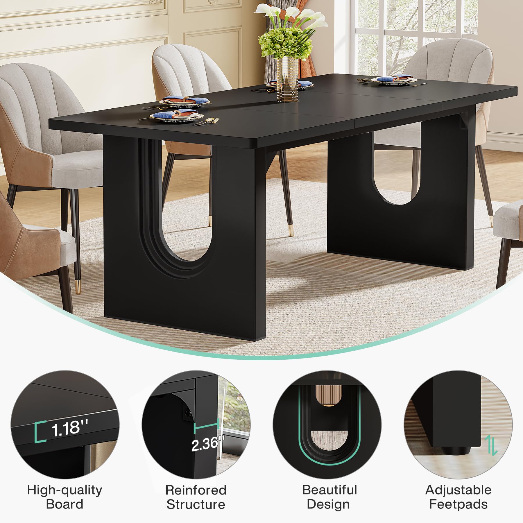 Tribesigns Modern Dining Table For 6 To 8 People, 71" Large Kitchen ...