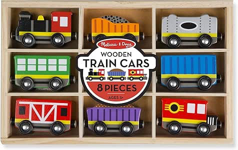 Melissa & Doug Wooden Train Cars (8-Piece Train Set, Great Gift for ...