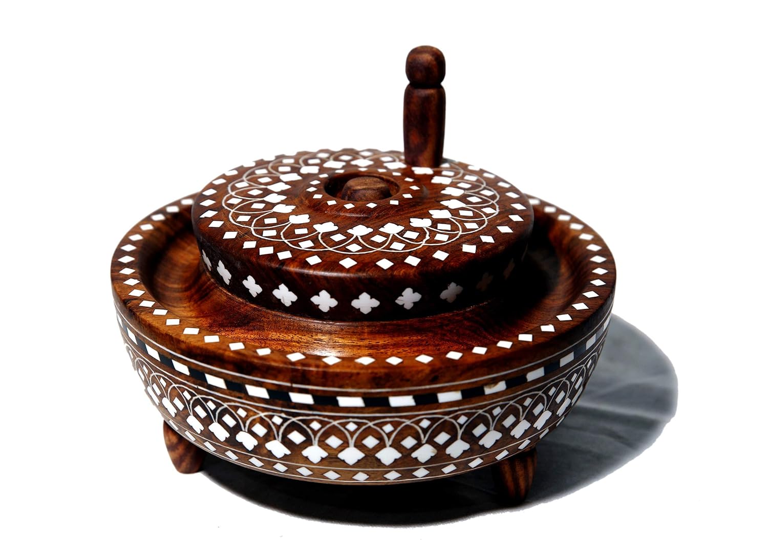 Buy KBL Handmade Sheesham Wood Chakki Inlaid with Acrylic (Brown) 6 ...