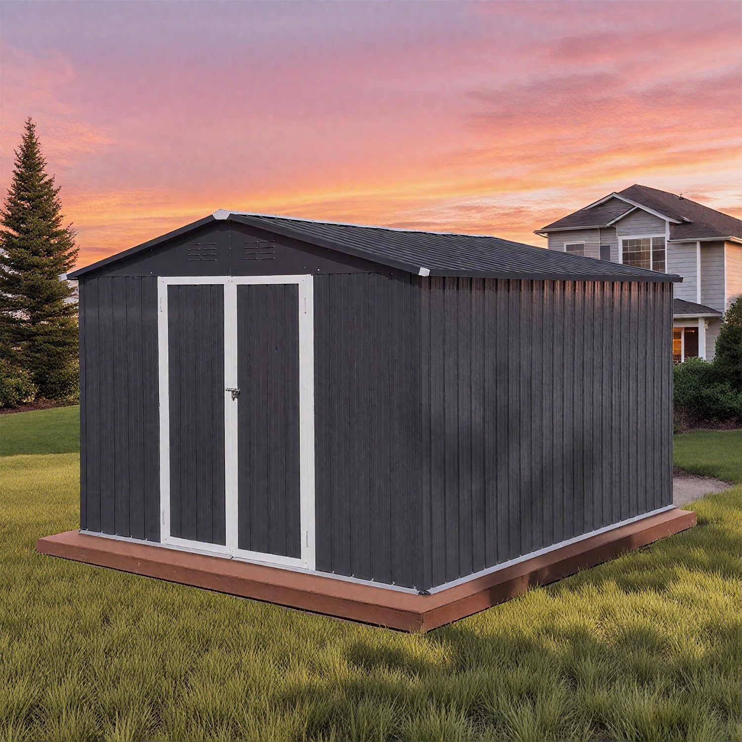 ***STOCK PHOTO REFERENCE ONLY***10 x 8 FT Outdoor Storage Shed, Metal Garden Tool Shed with Air ...