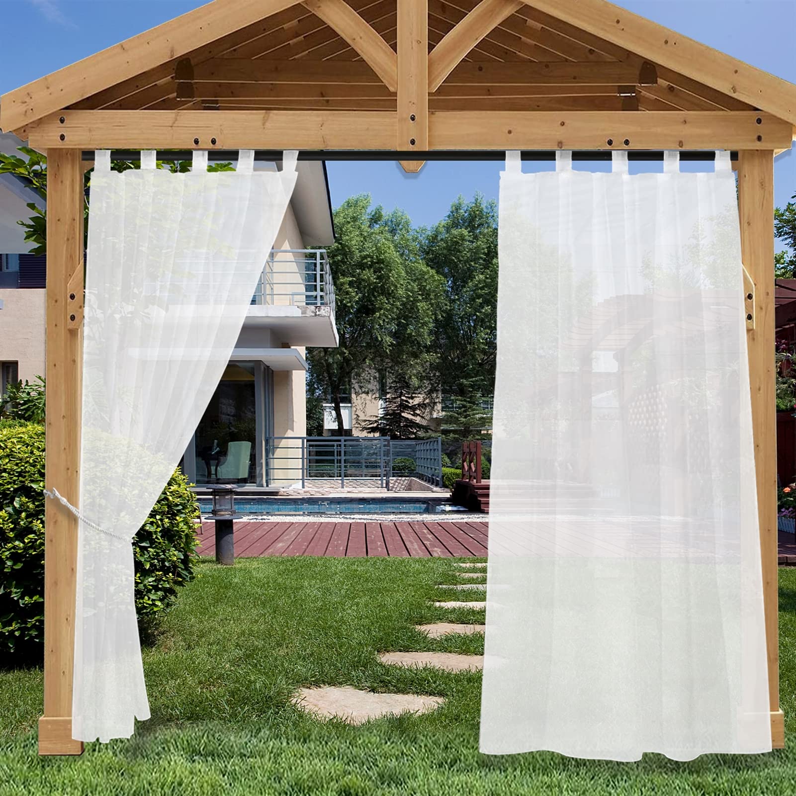 Heavyoff Outdoor Curtain for Patio, White Linen Look Semi-Sheer ...