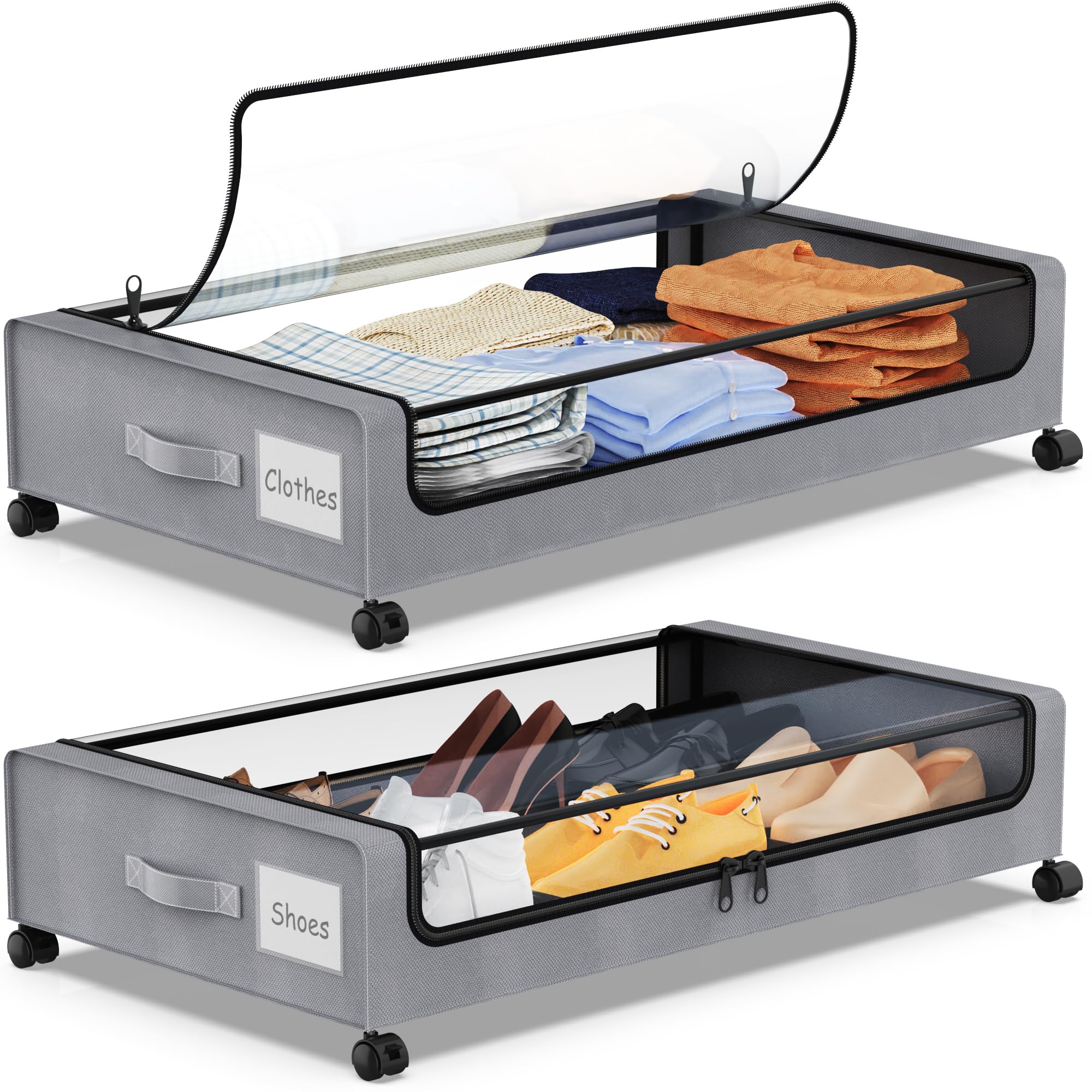YAASHEEN Under Bed Storage with Wheels, 2Pack Under Bed Storage ...