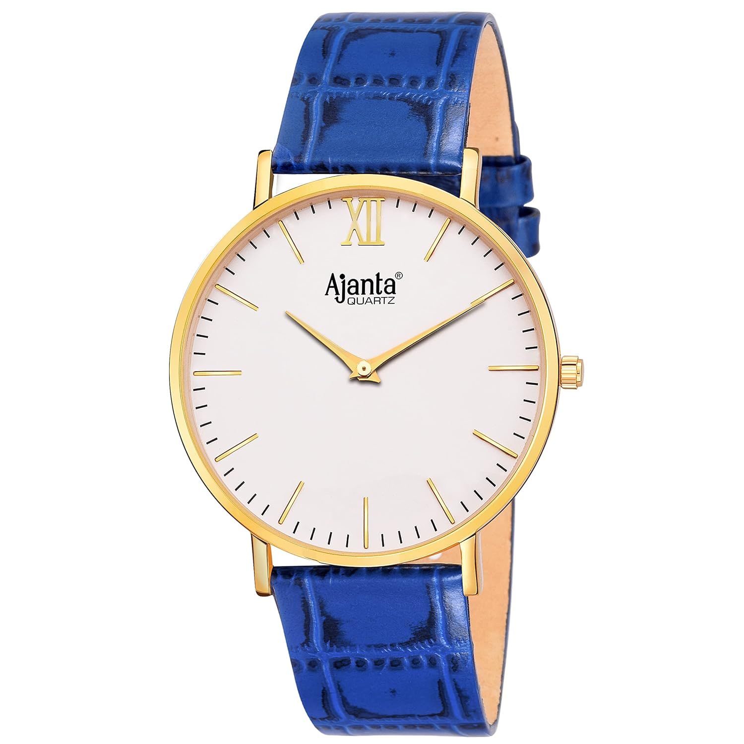 Buy Ajanta Men's Slim White Dial with Blue Leather Belt Watch Aq302-WTB ...