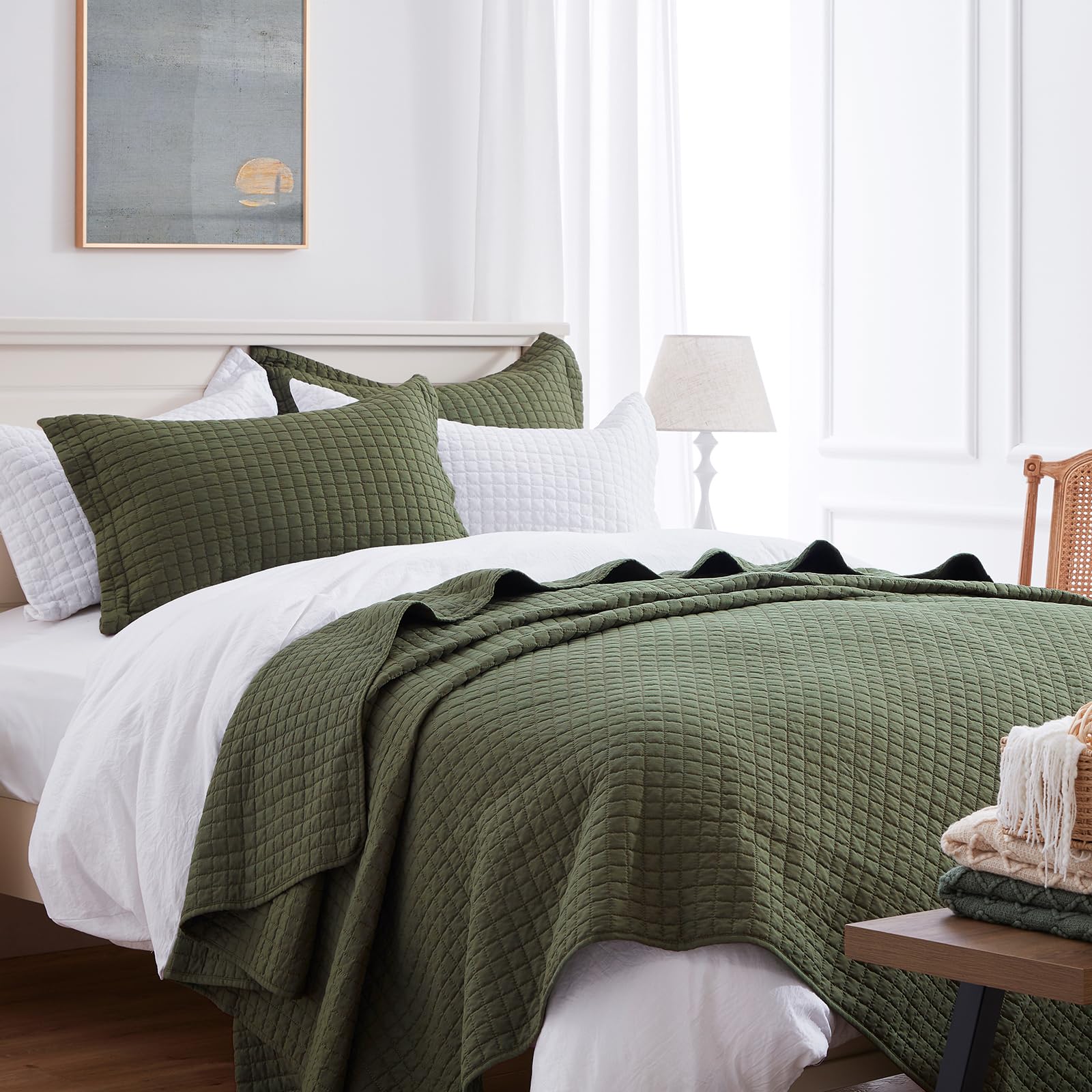 SunStyle Home Olive Green Quilt King Size, Lightweight Blanket ...