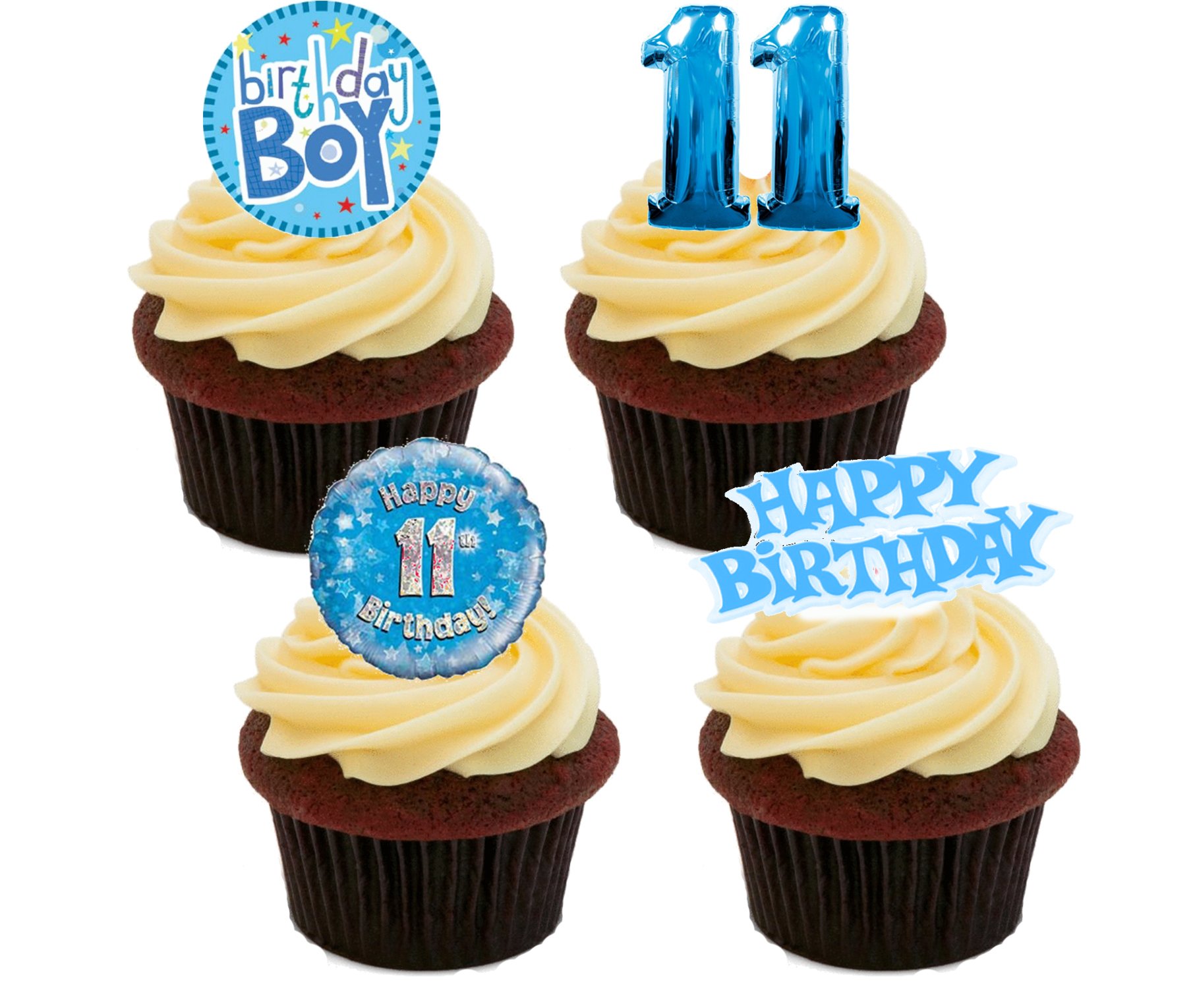 Made4you 11th Birthday Boy Edible Cupcake Toppers Blue Stand Up ...