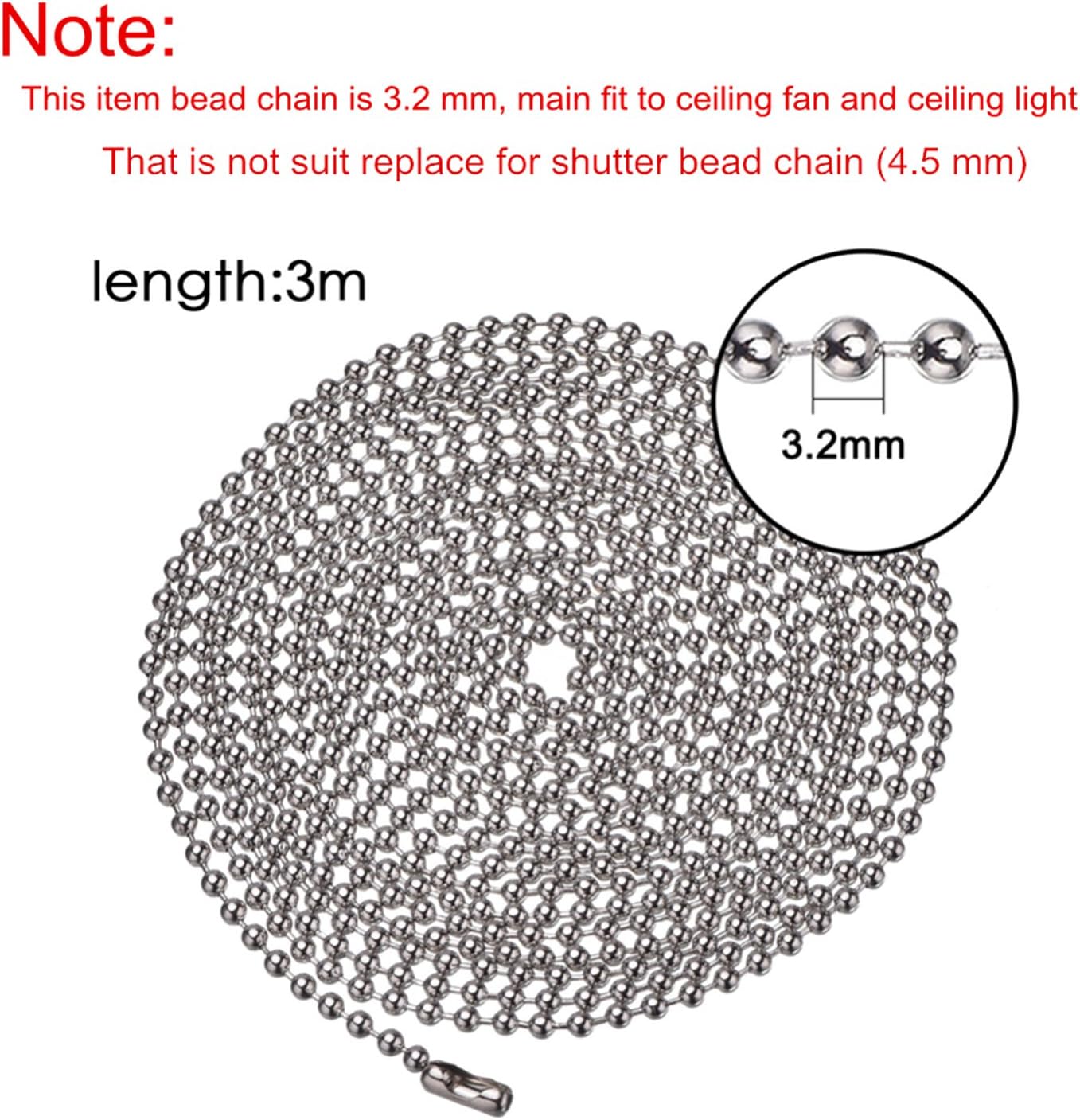 Beaded Pull Chain Extension with Connector, 10 Feet Beaded Roller Chain ...