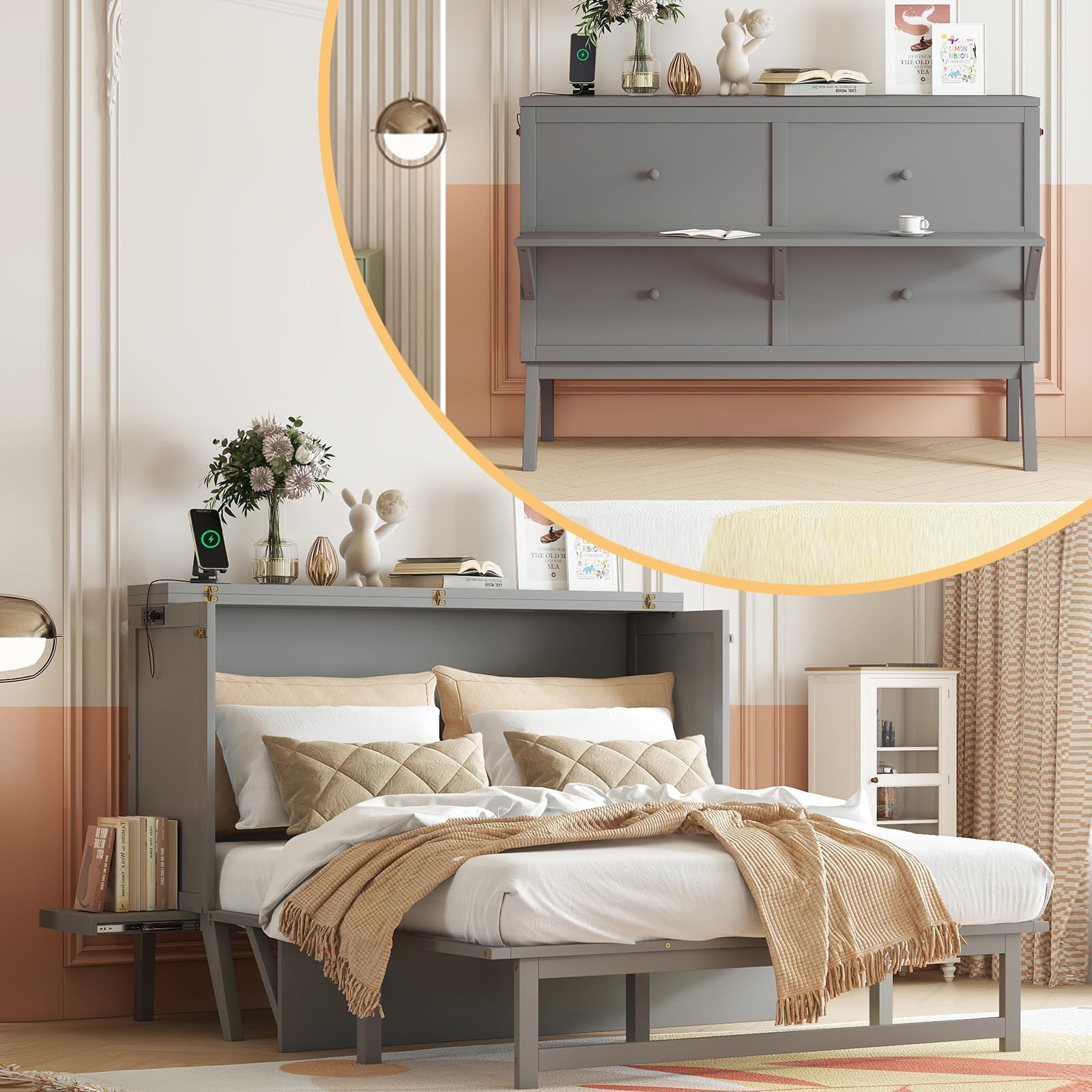 **NON-REFUNDABLE- BOX 1 OF 2 ONLY/ DAMAGED CORNER***Queen Murphy Bed ...