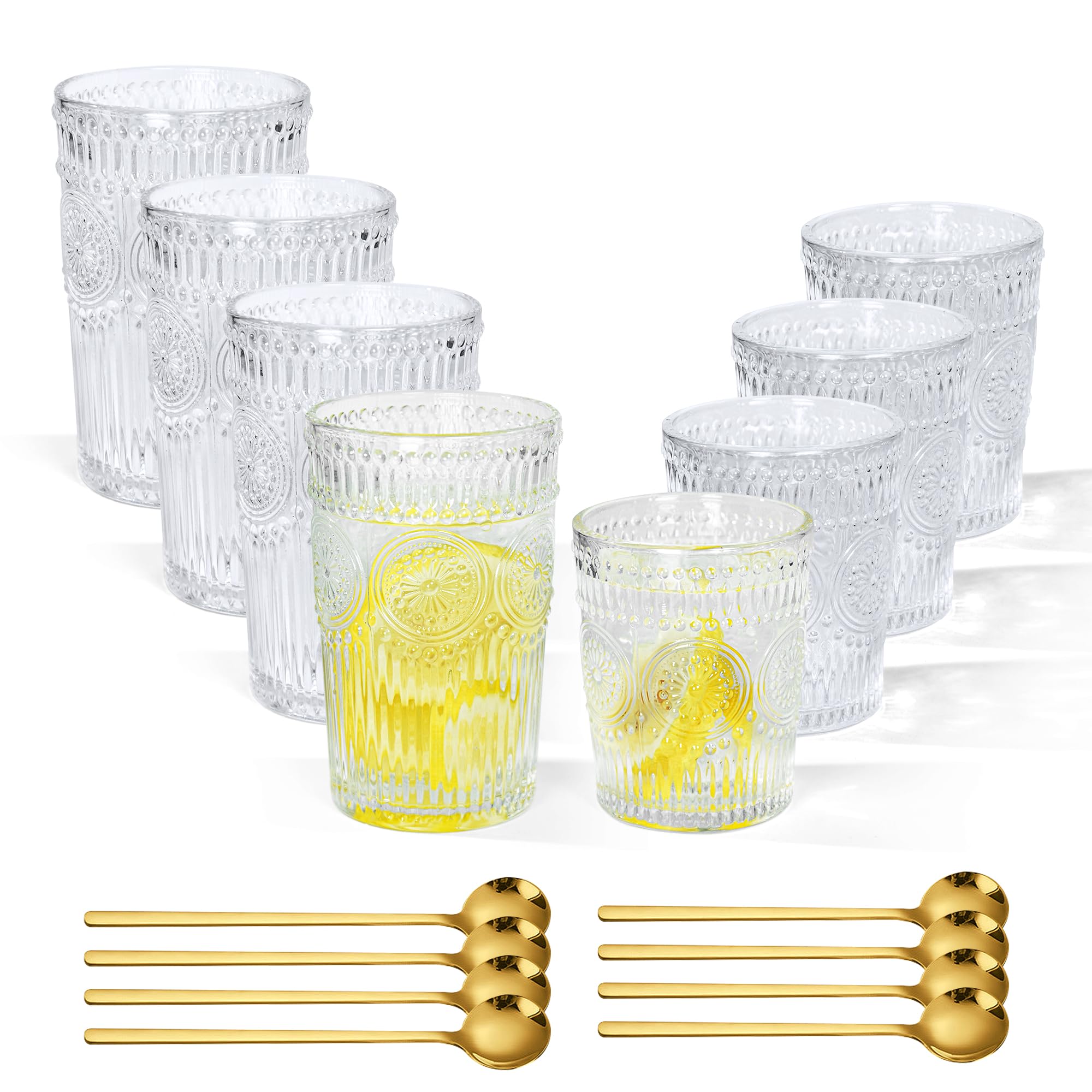 Icesip Vintage Drinking Glasses Set of 8, 12 oz Premium Drinking ...