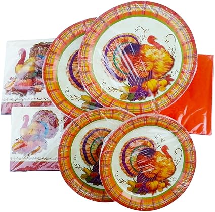 Amazon.com: Thanksgiving Turkey Disposable Dinnerware Set Serves for 20 ...