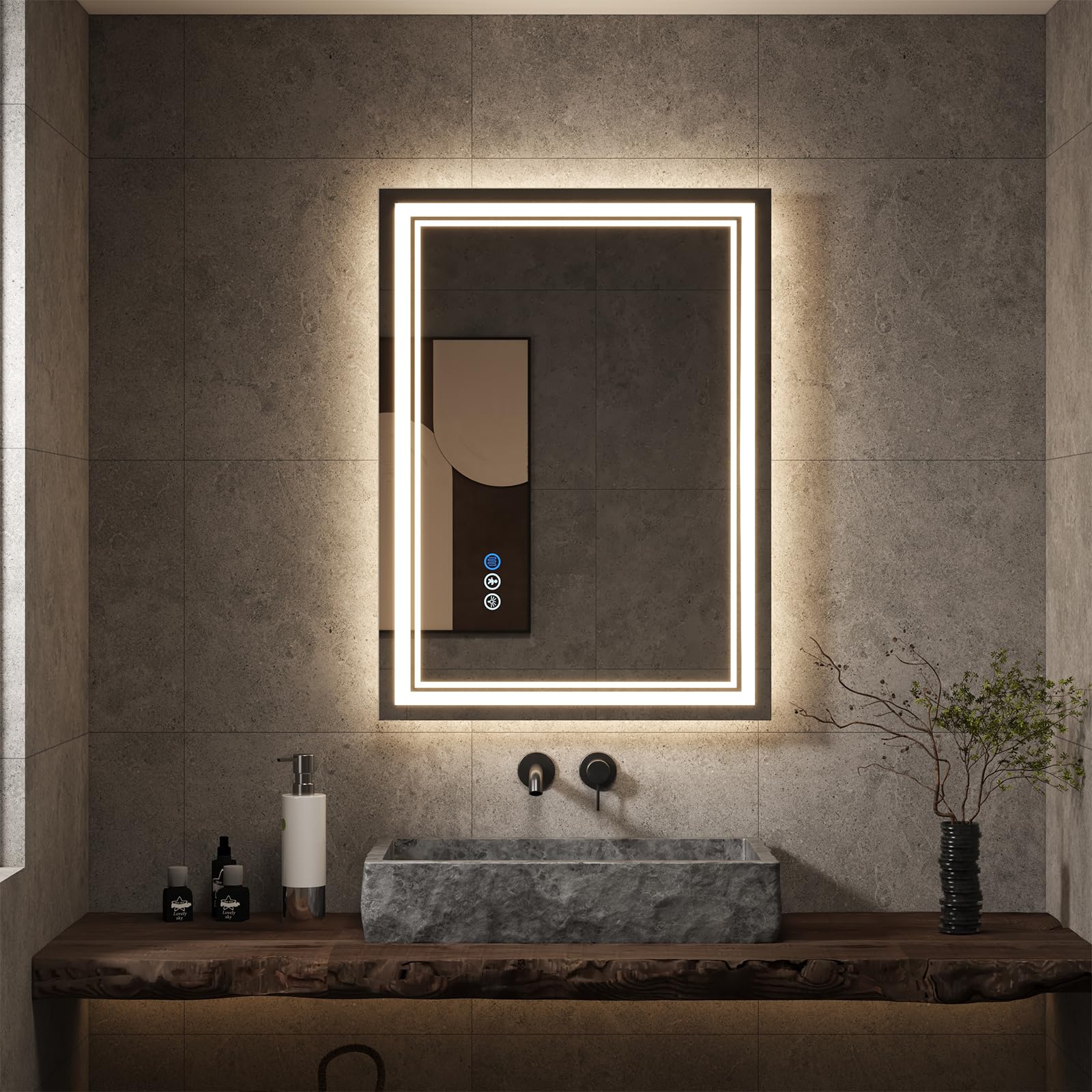 Led Bathroom Mirror with Lights 20x28 Inch,Human Body Sensing Lighted ...