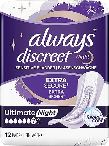 Always Discreet Incontinence Pads Plus Women, Ultimate Night, 48 High ...
