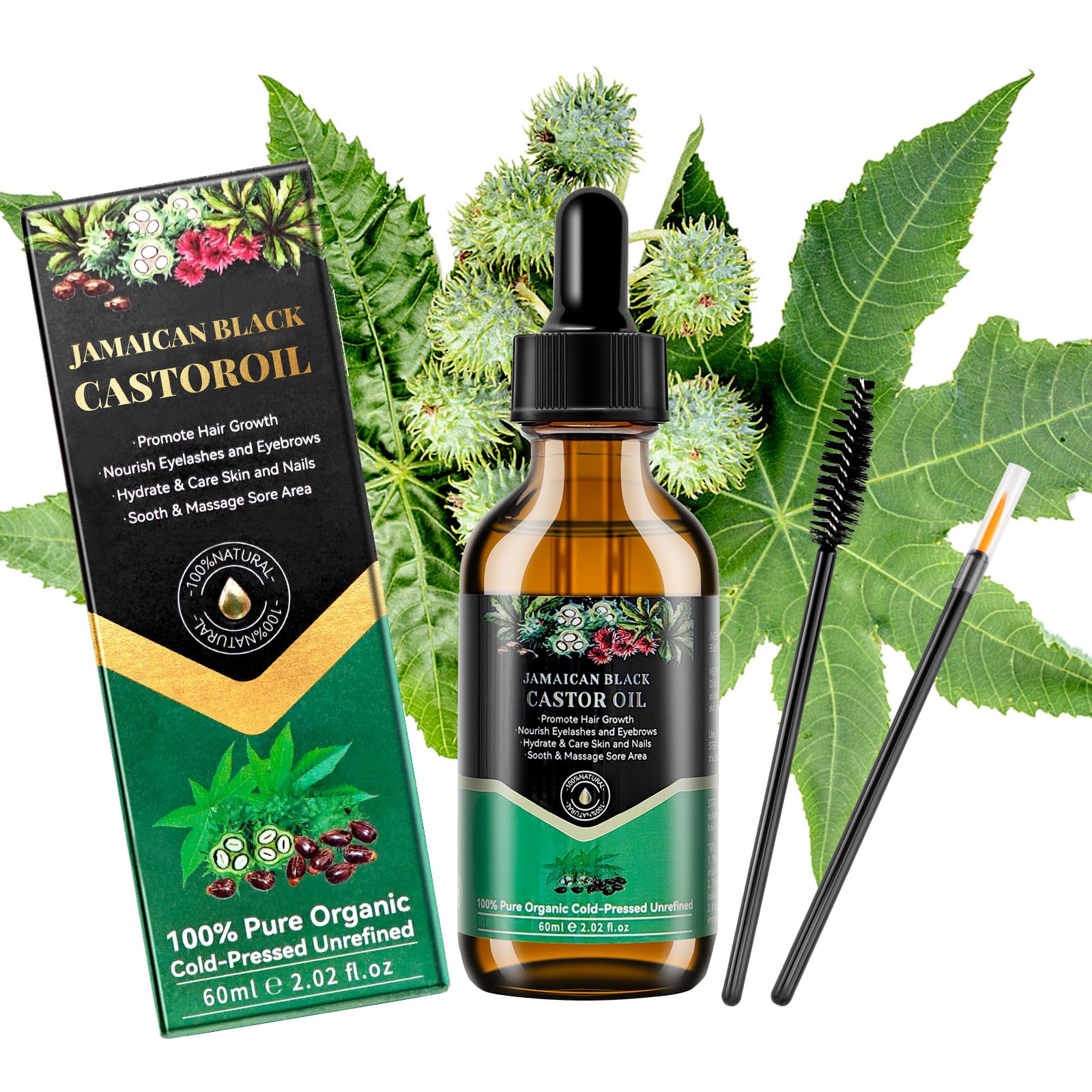 TOSOUATOP 100% Pure Natural Castor Oil Set, 60ml Organic Jamaican Black ...