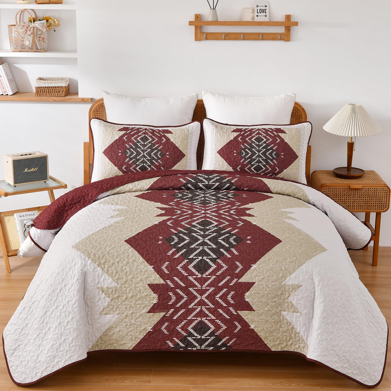 Boho Quilt Set King Size 3 Pieces Aztec King Quilt Set Bohemian ...