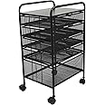 Amazon.com: Mesh Open File Cart with Storage Drawers, Rolling Storage ...