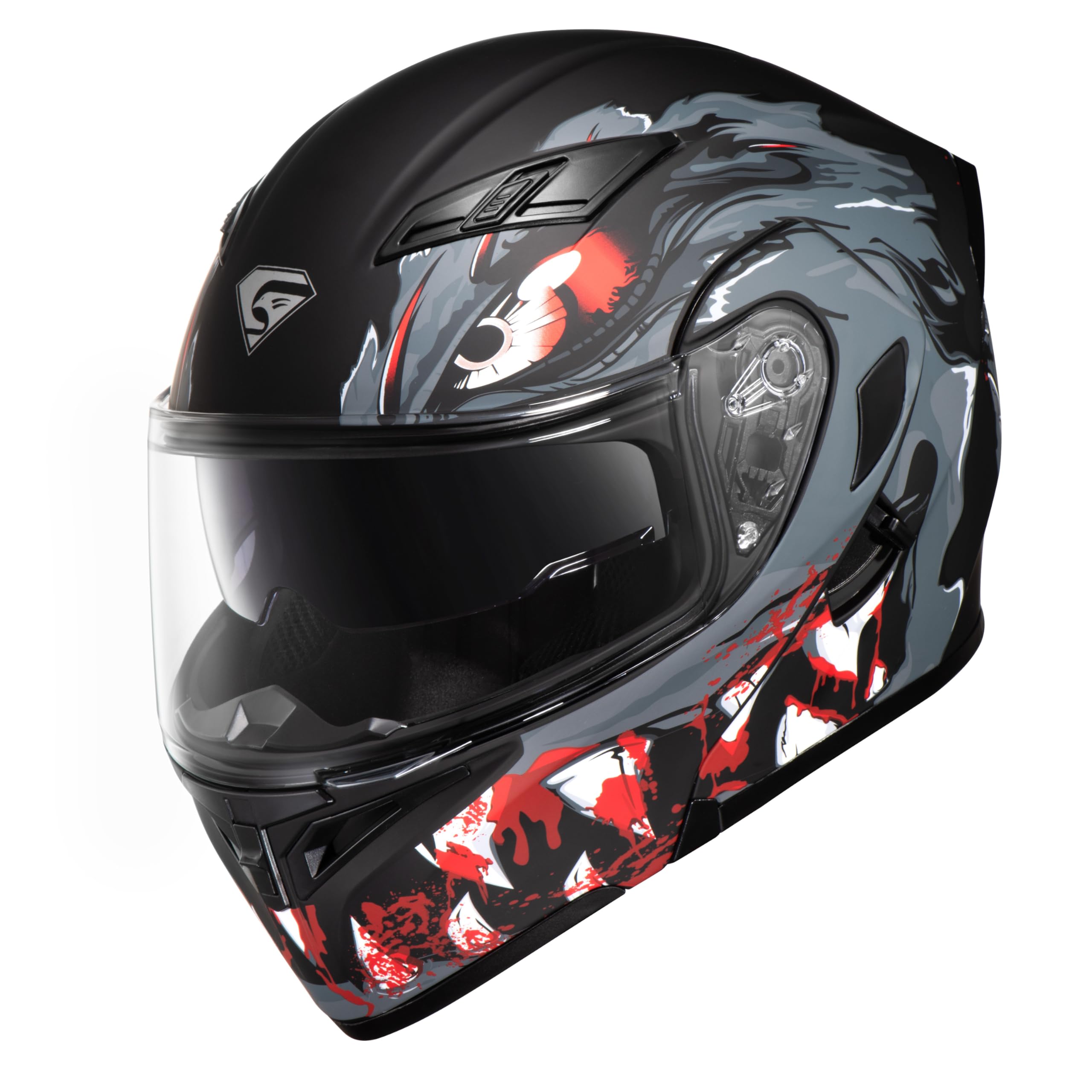 KYPARA Motorcycle Dual Visor Flip up Modular Full Face Helmet with DOT ...