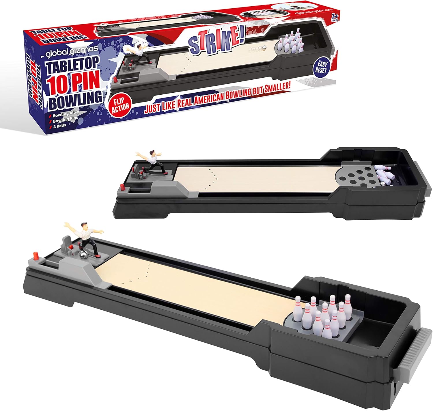 Global Gizmos 55689 Tabletop 10 Pin Bowling Game | Spring Loaded ...