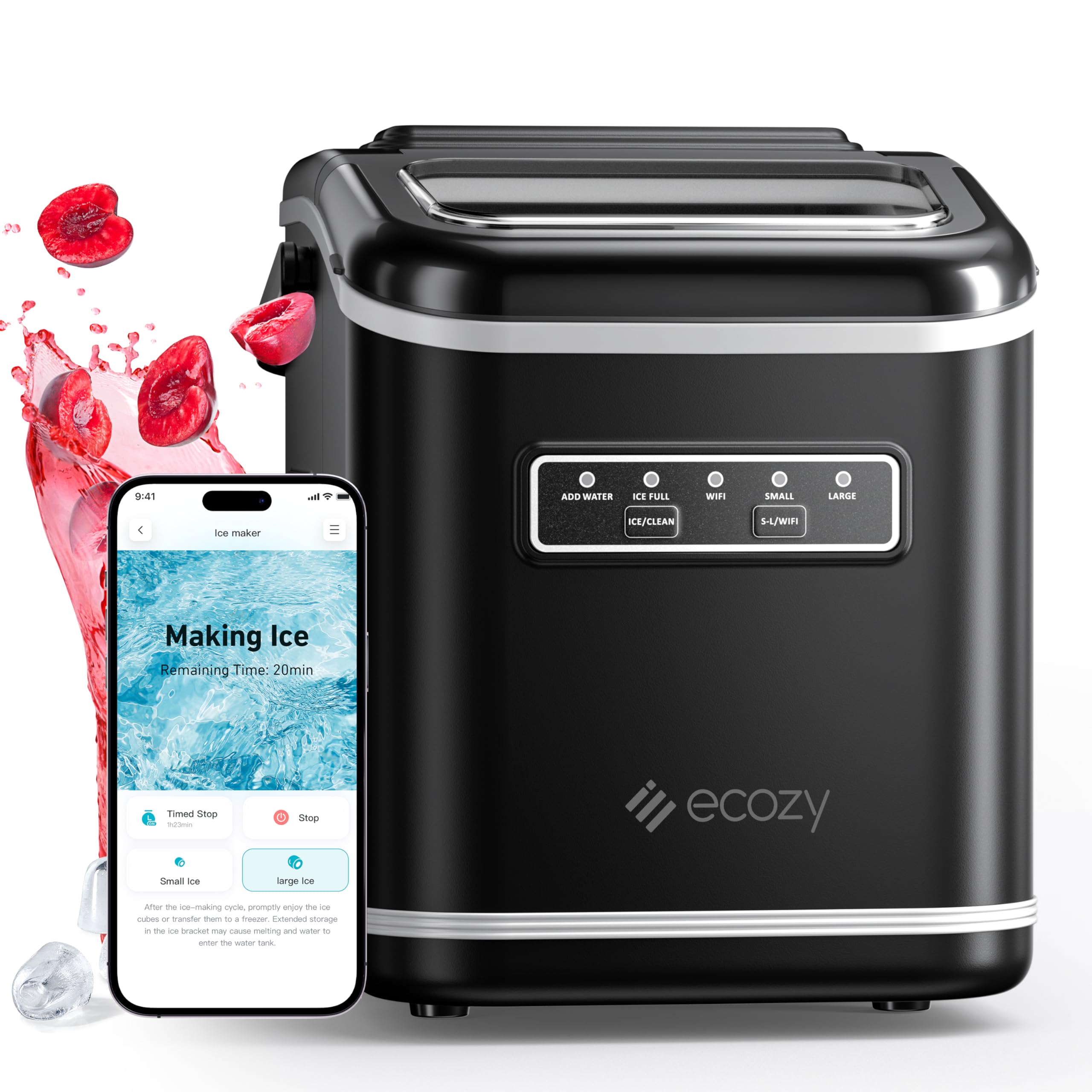 ecozy Smart Ice Makers Countertop, Portable Ice Maker with App Remote ...
