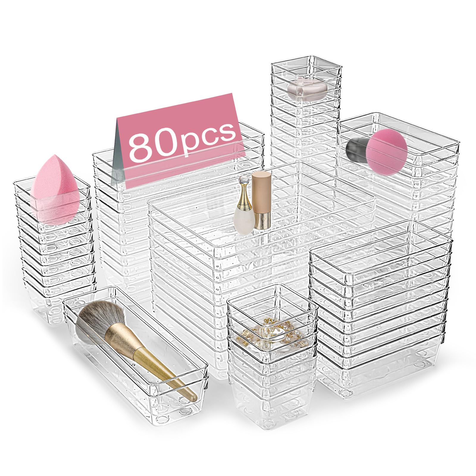Drawer Organizers Set of 80, 4 Sizes Clear Plastic Drawer Organizers ...