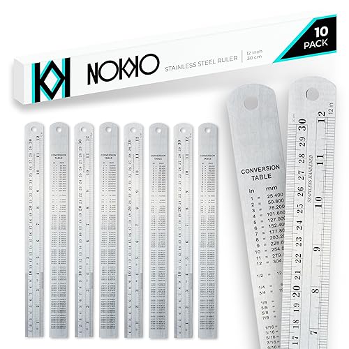 NOKKO Metal Ruler 12 Inch - Pack of 10 - Measuring Set of 12-Inch / 30 ...