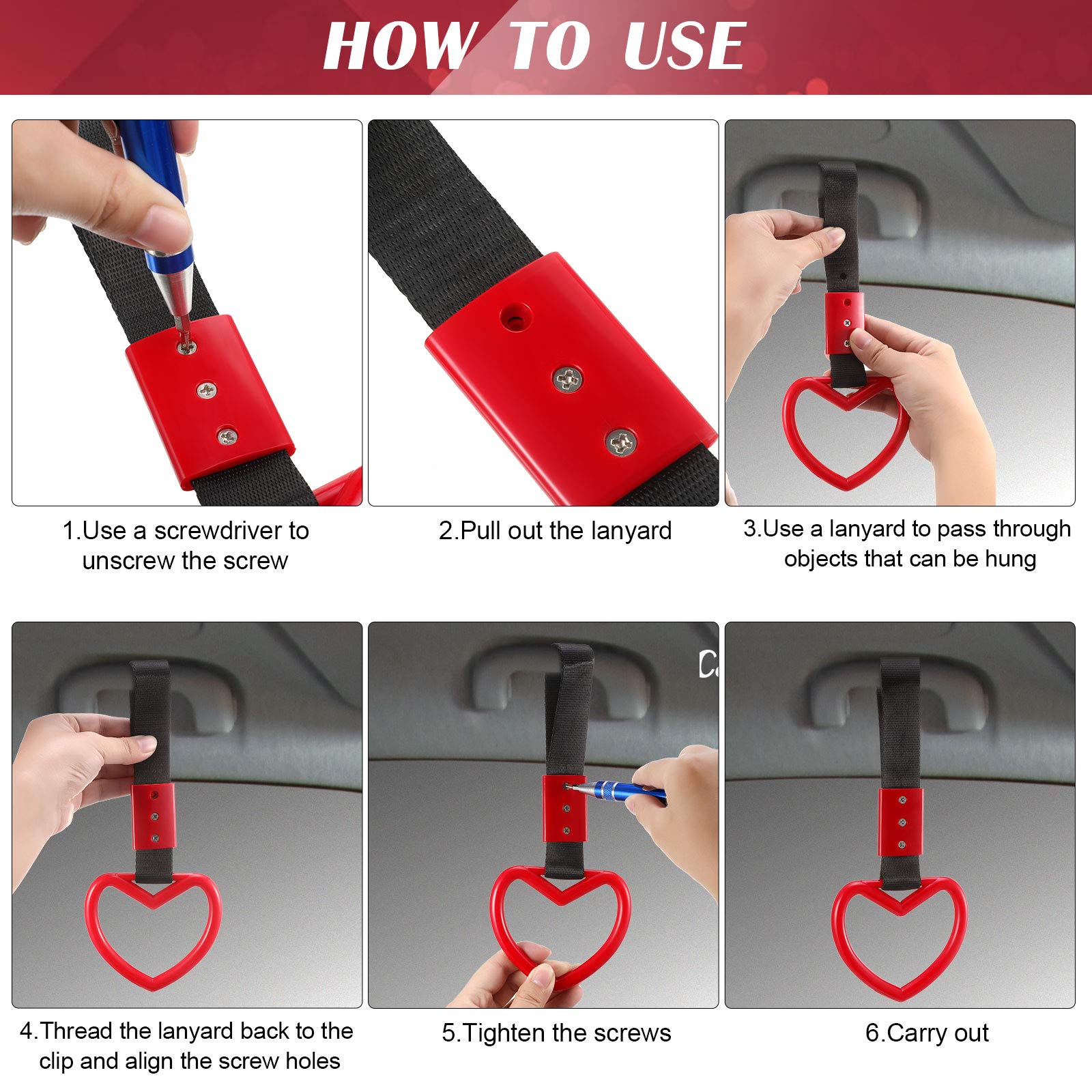 Mua 4 Pieces Ring Heart-shaped Car Hand Strap Decorative Warning Loop ...