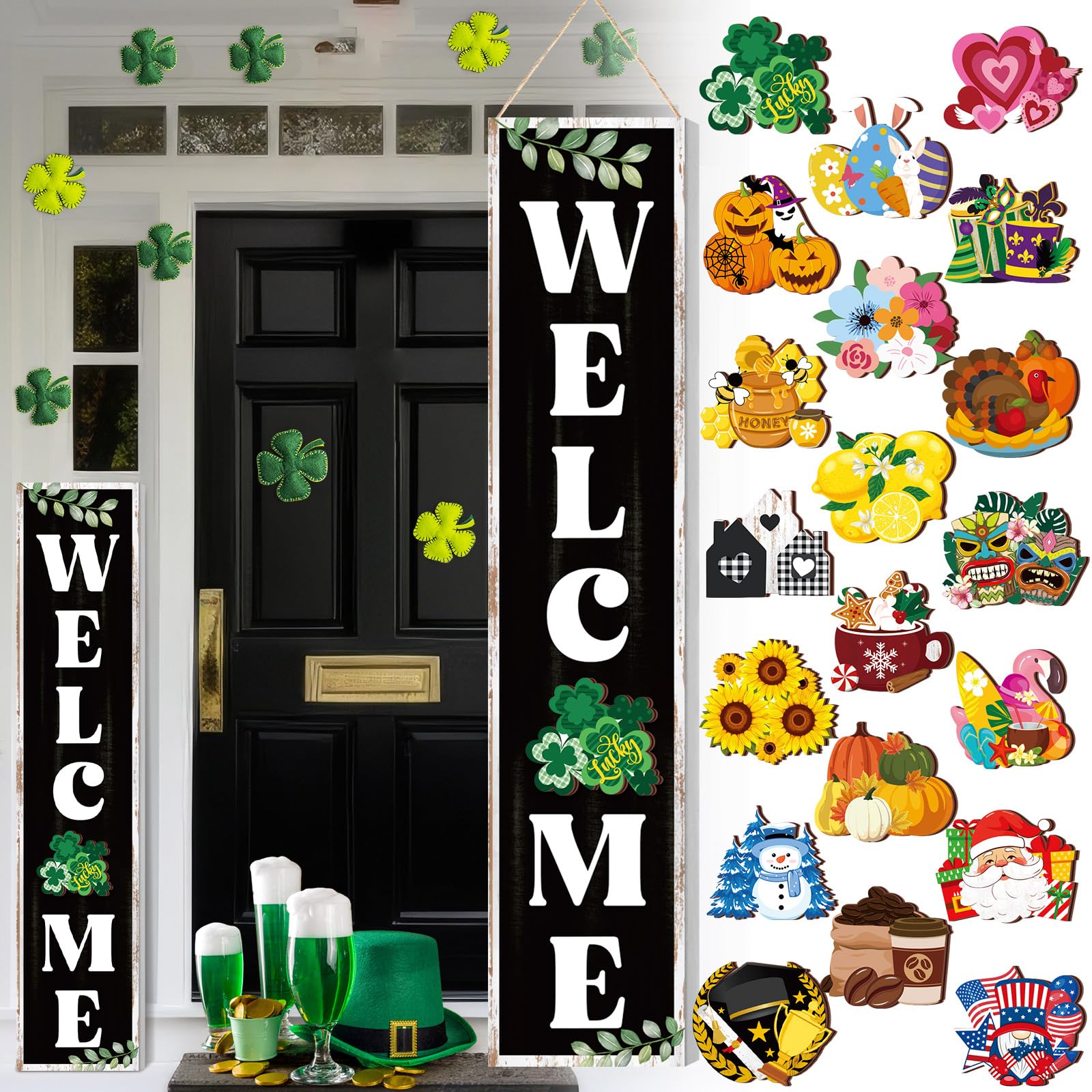 DoubleFill Welcome Sign for Front Door 47 x 9.8 Inch Standing Wooden ...