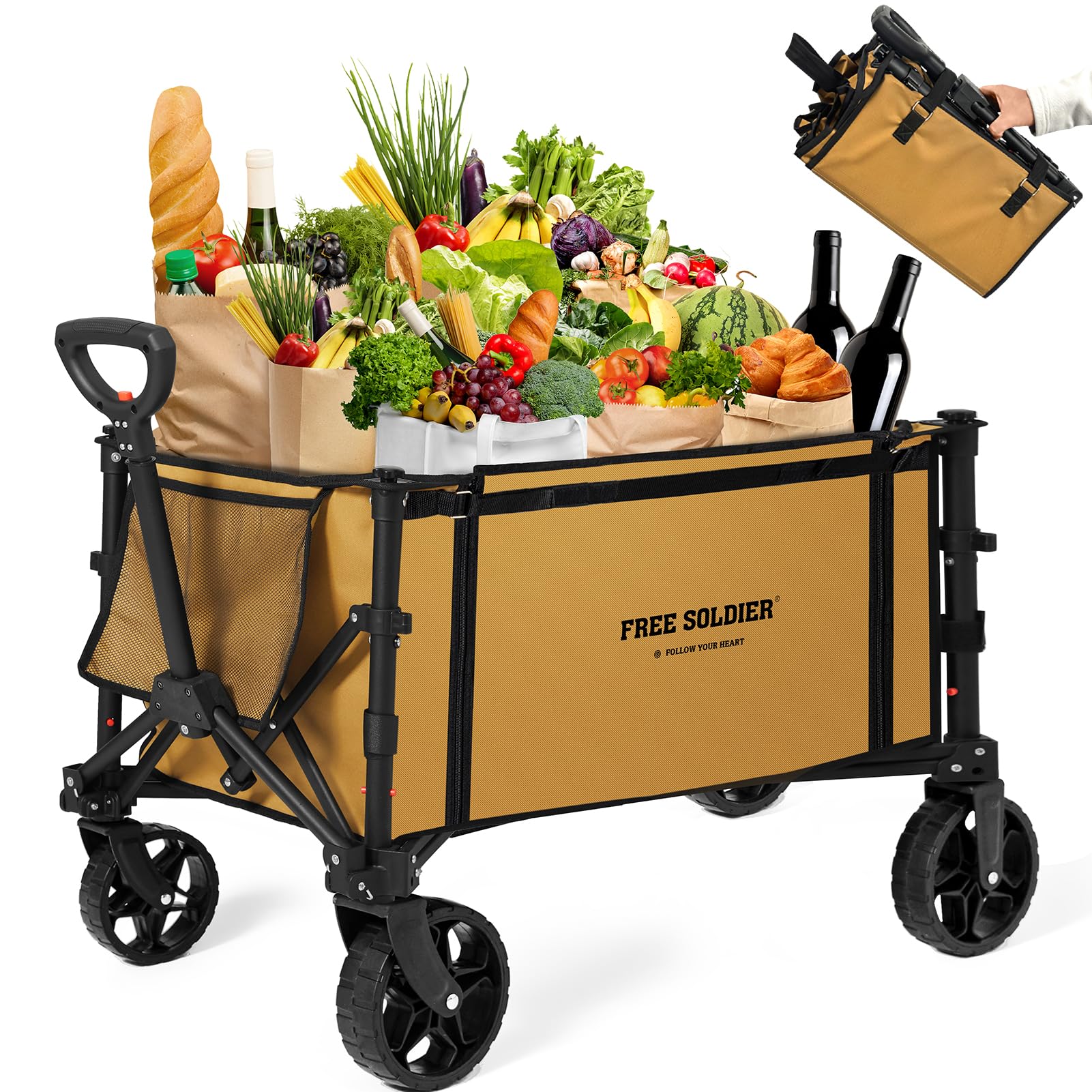 FREE SOLDIER Collapsible Foldable Wagon, Light Duty, Folding Wagon ...